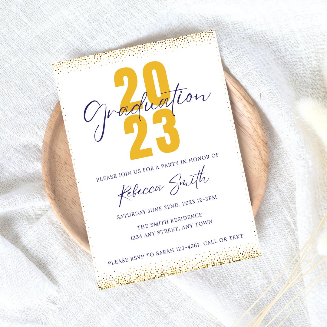 Navy and Gold Graduation Invitations, Grad Party Invites for Girls, Hs ...
