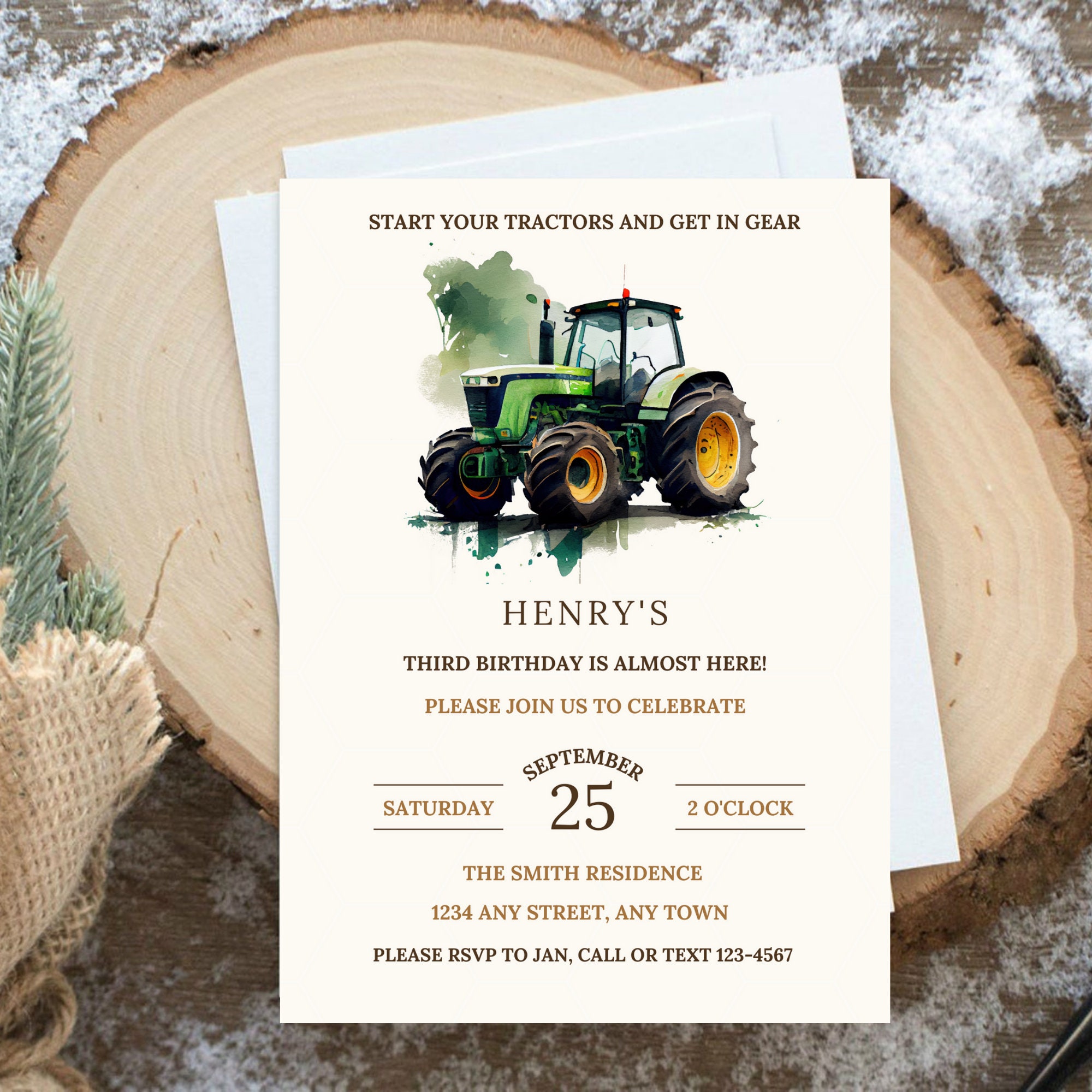 Tractor Birthday Party Invite, Tractor Invites Canva, Farm Birthday ...
