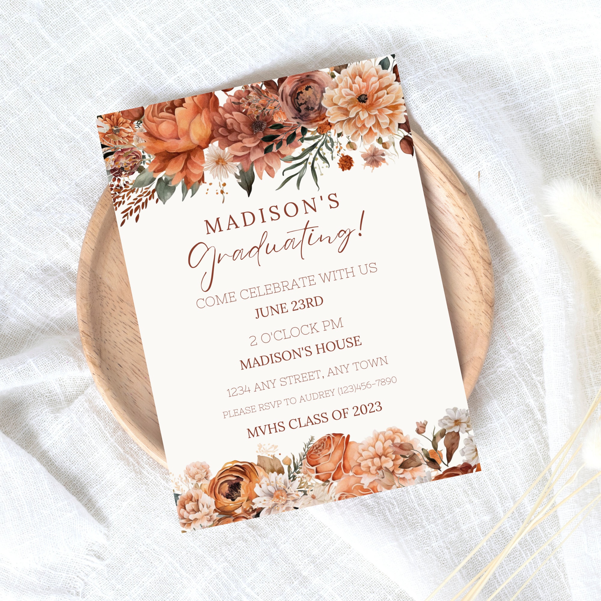 Grad Party Invites for Girls, 5th Grade Graduation Party Invite, Rustic ...