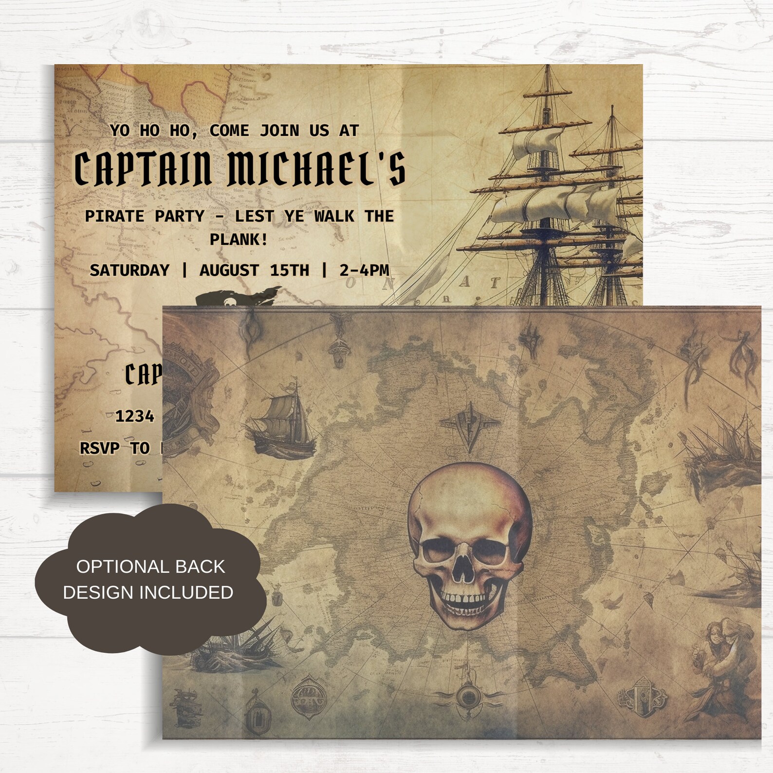 Pirate Theme Birthday Party Invitation, Pirate Ship Invite, Rustic ...