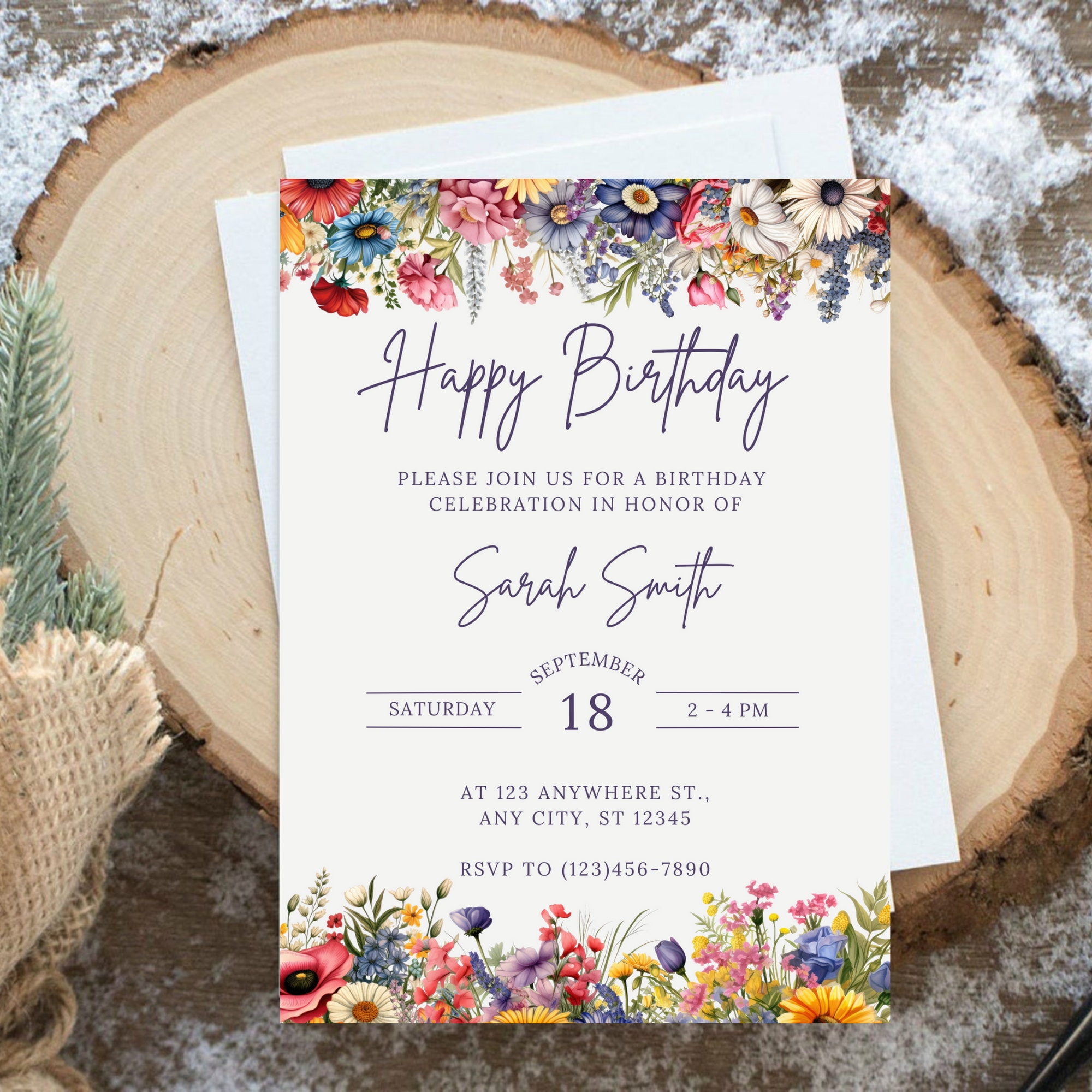 Wild Flower Birthday Invitation, Birthday Invitations for Women Flowers ...