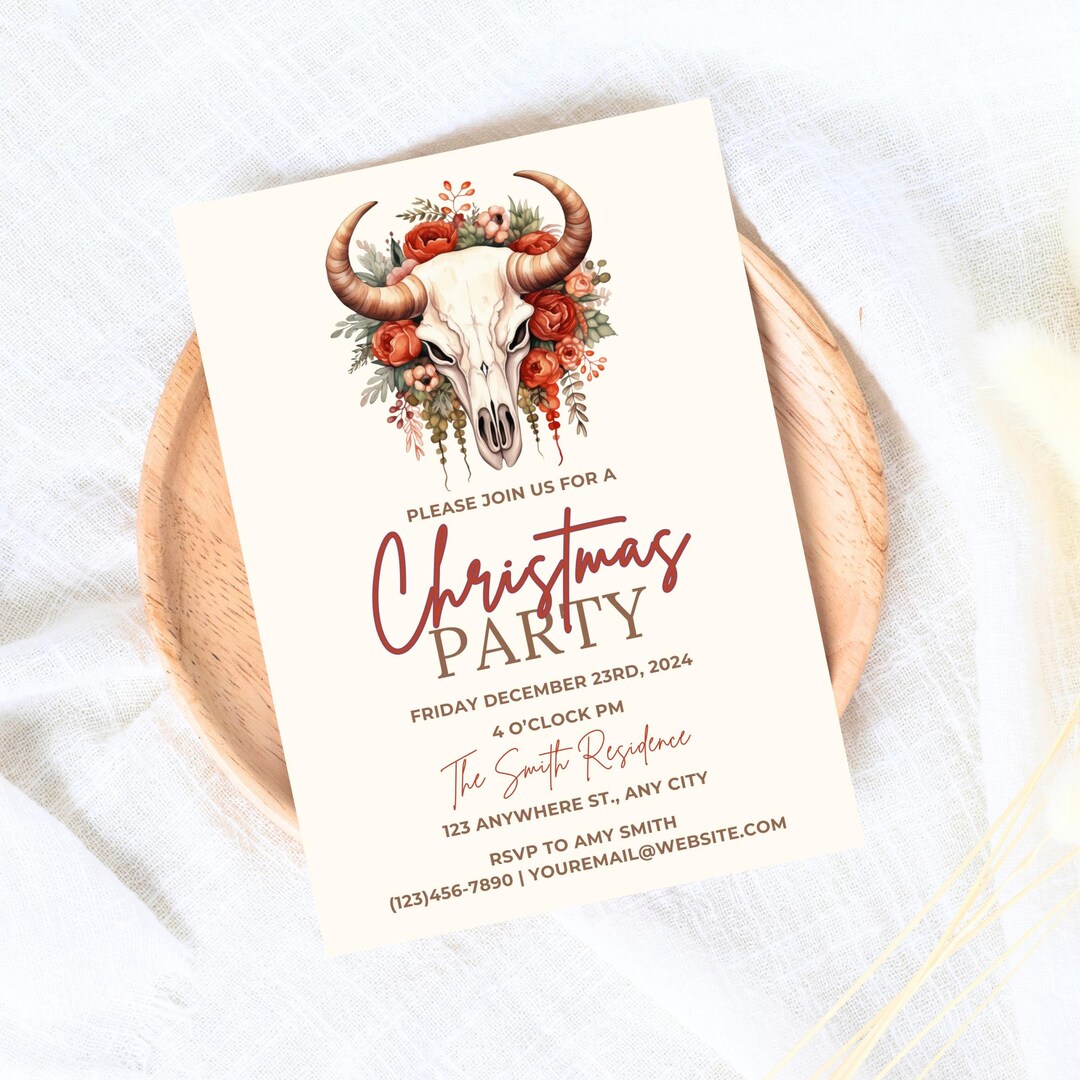 Christmas Party Invitation Country Western, Cowboy Xmas Invite, Cowboy ...