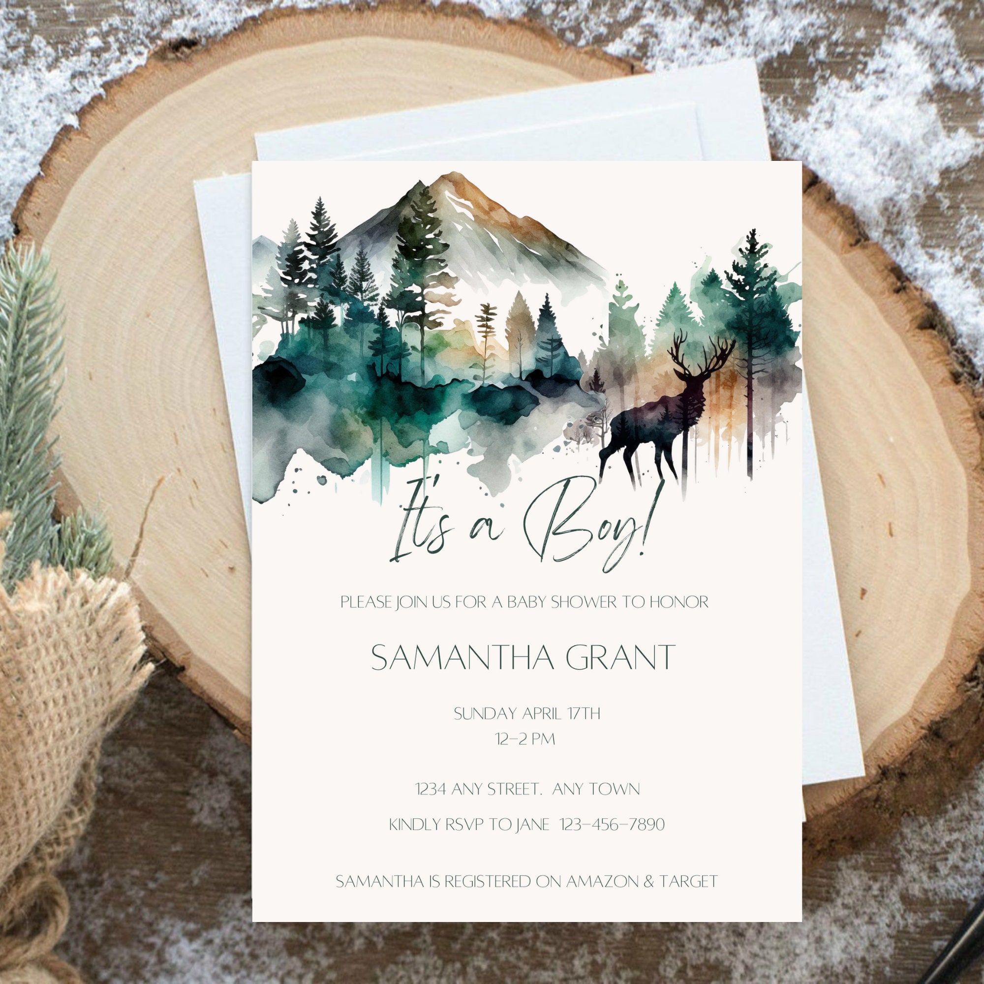 Forest Baby Shower Invite, Buck, Deer, Boy Baby Shower Invitation ...