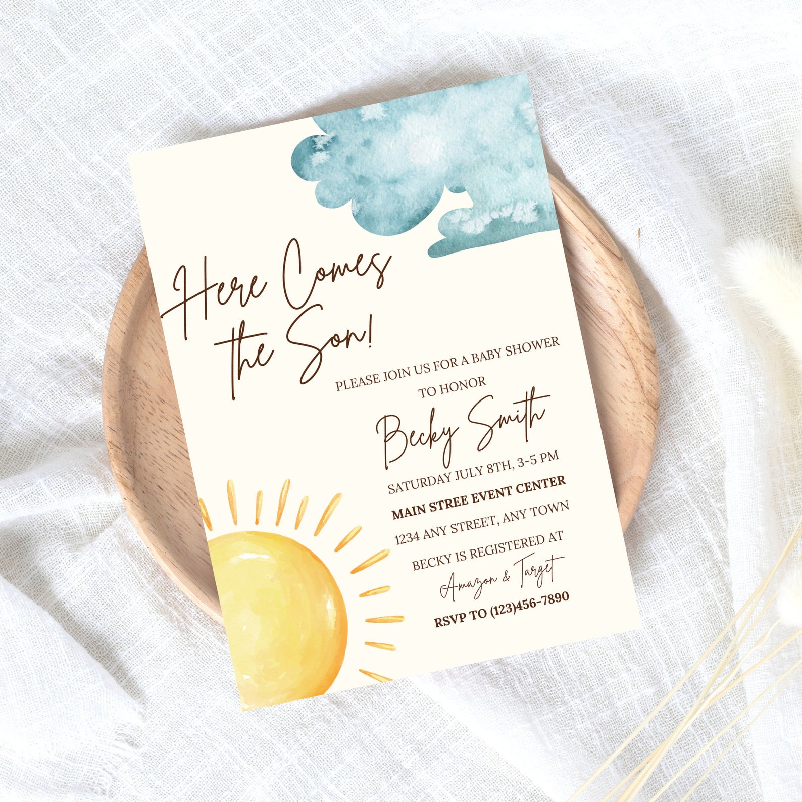 Here Comes the Sun Baby Shower Invite, Sunshine Baby Shower Invitations ...