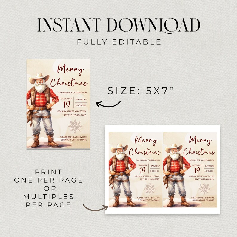 Western Christmas Party Invitations, Cowboy Holiday Invites, Christmas ...