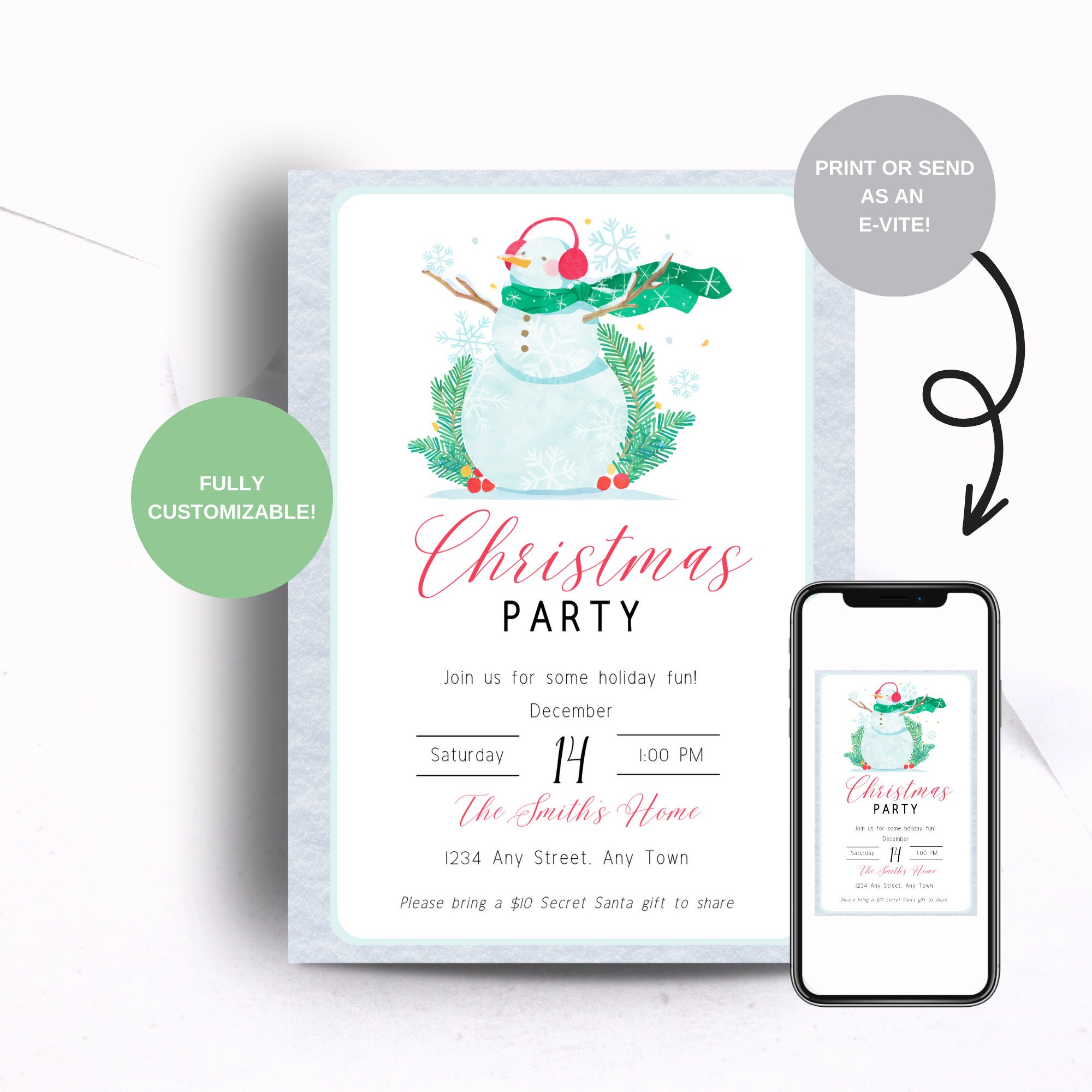 EDITABLE Snowman Invitation Template Printable or E-vite - Etsy