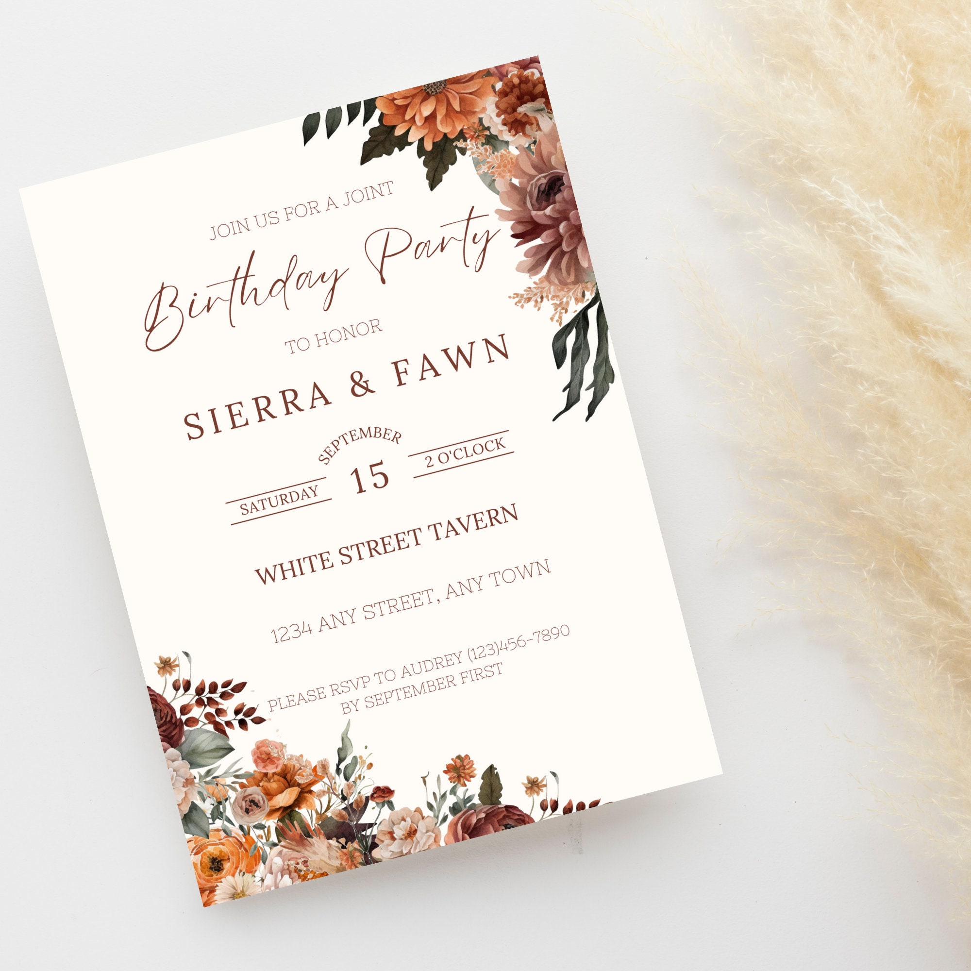 Joint Birthday Party Invitation for Adults, Floral Party Invite, Adult ...