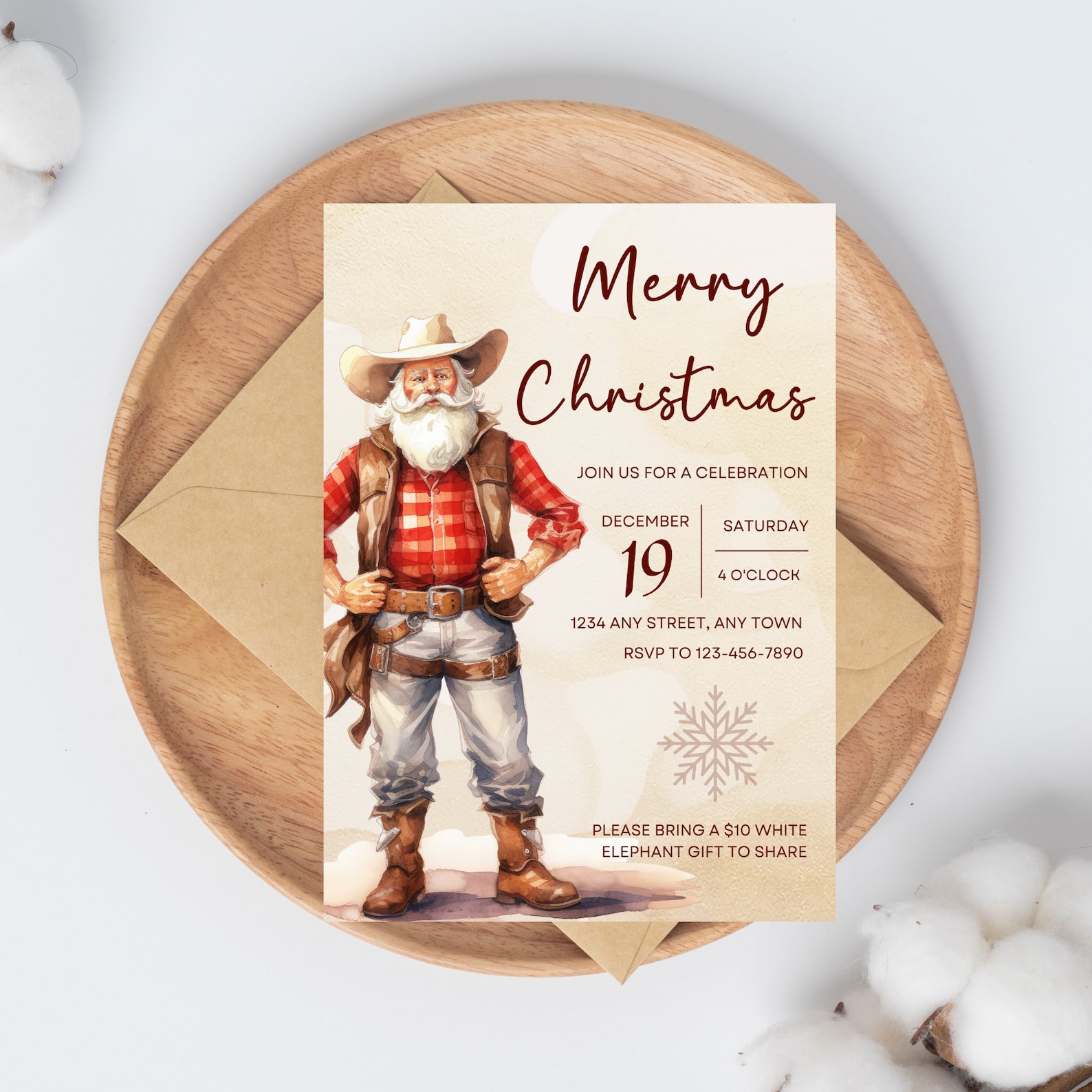 Western Christmas Party Invitations, Cowboy Holiday Invites, Christmas ...