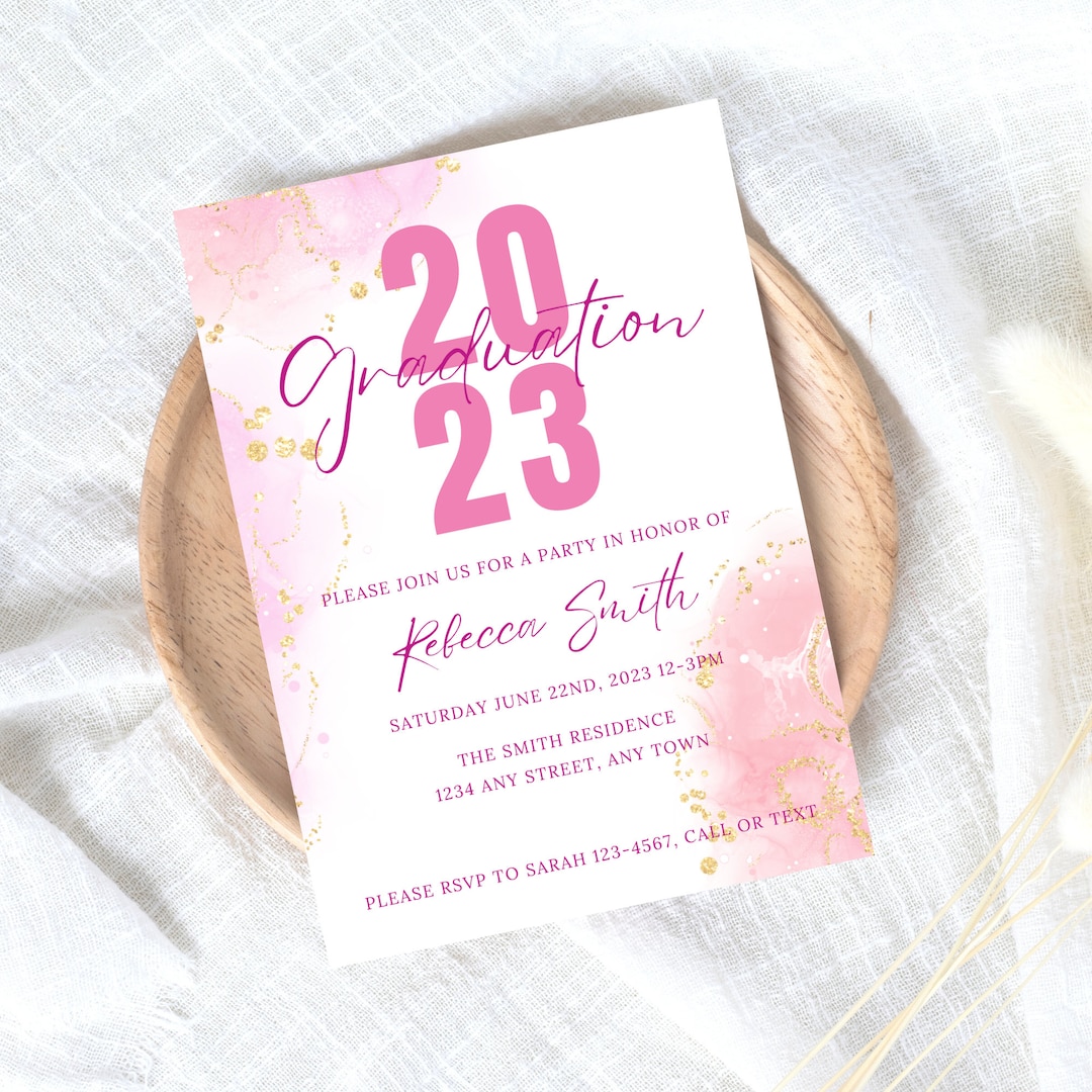 Graduation Invitations 2023 Pink, Grad Party Invites for Girls, Hs ...