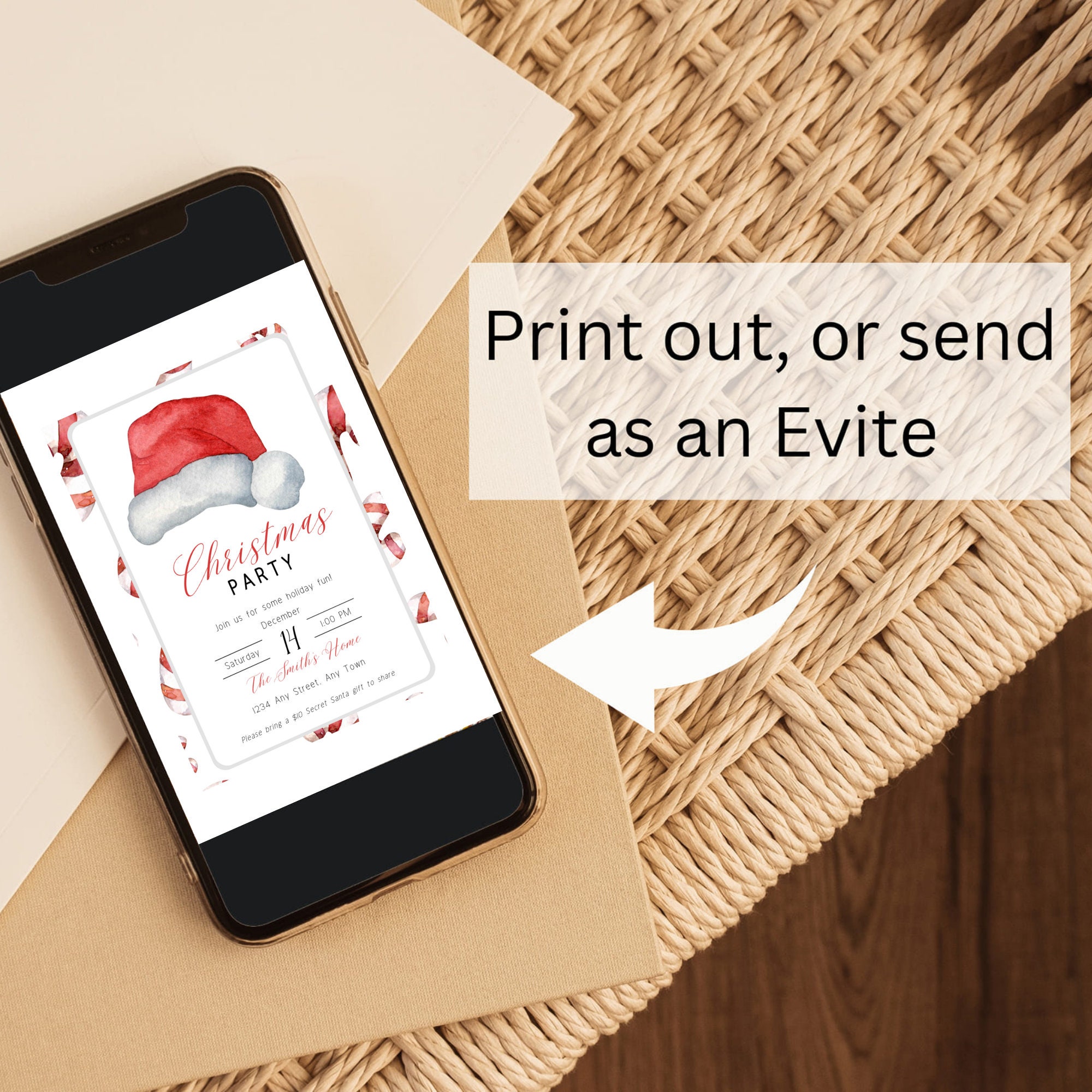 EDITABLE Christmas Party Invitation, Santa Hat Invitation, Digital or ...