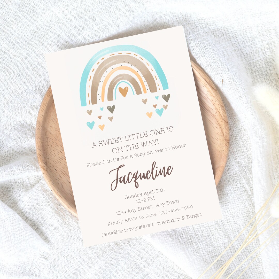 Boho Rainbow Baby Shower Invite, Baby Girl Shower, Gender Neutral ...