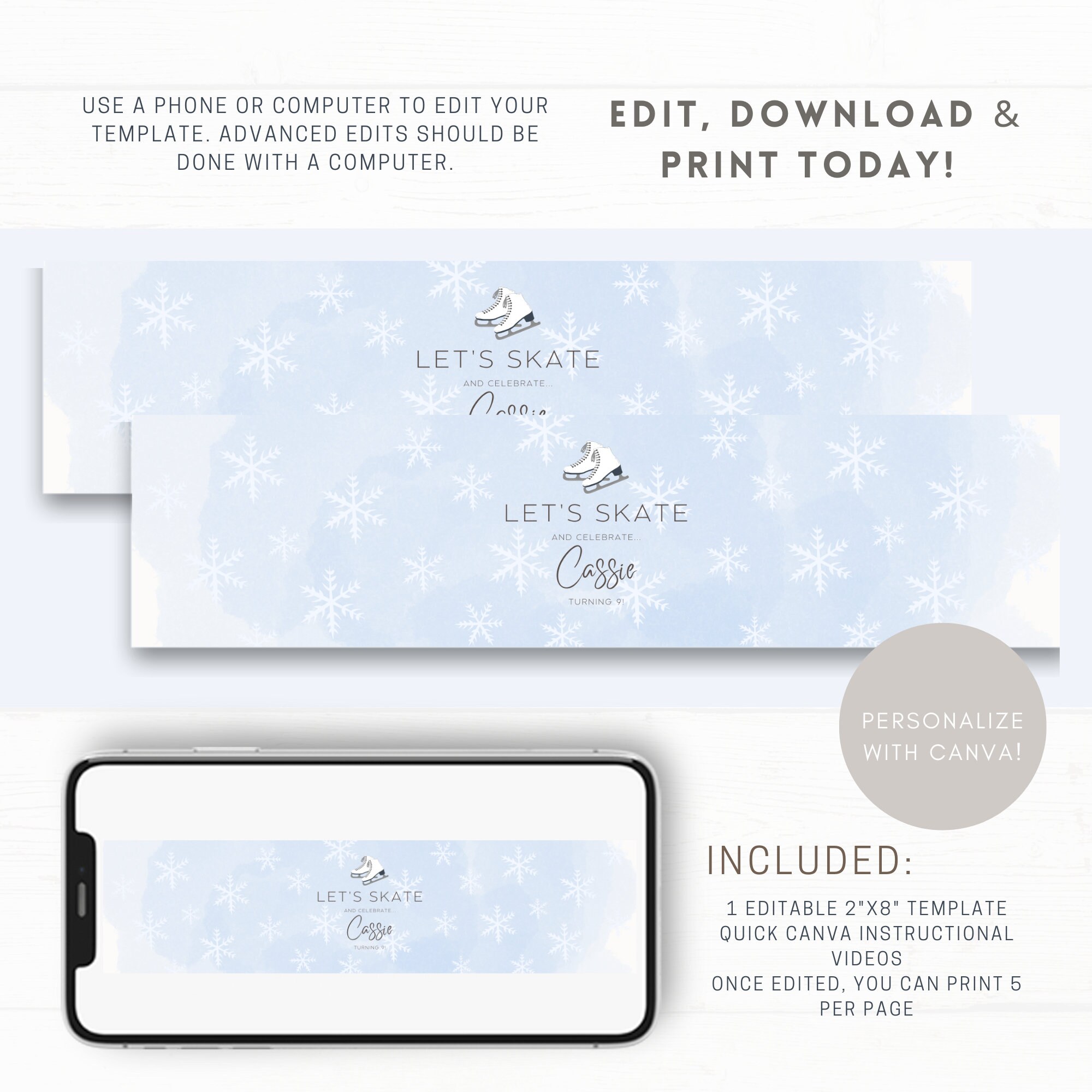 EDITABLE Water Bottle Labels, Ice Skating Birthday Party, DIY Party ...