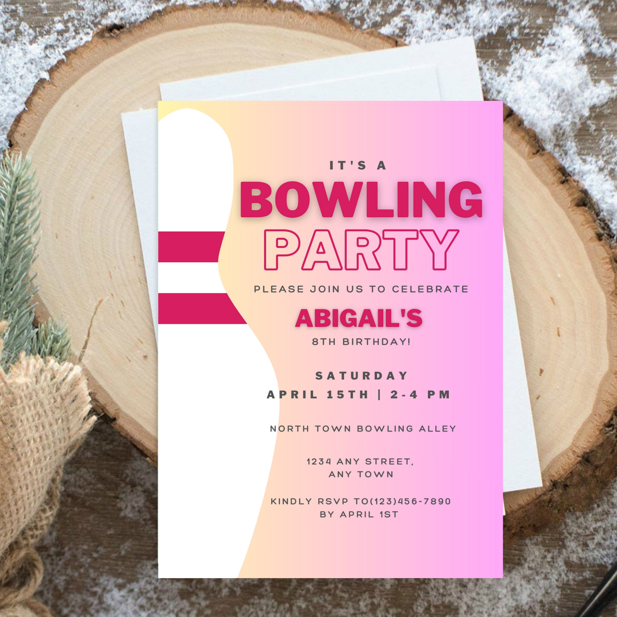 Bowling Party Invitation Template, 8th Birthday Bowling, Printable ...