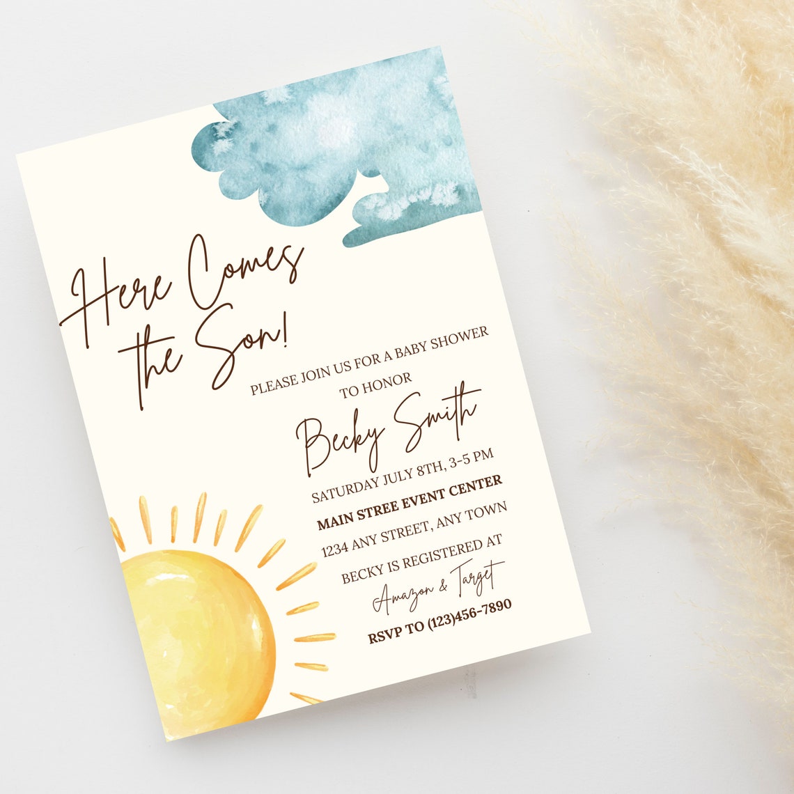 Here Comes the Sun Baby Shower Invite, Sunshine Baby Shower Invitations ...