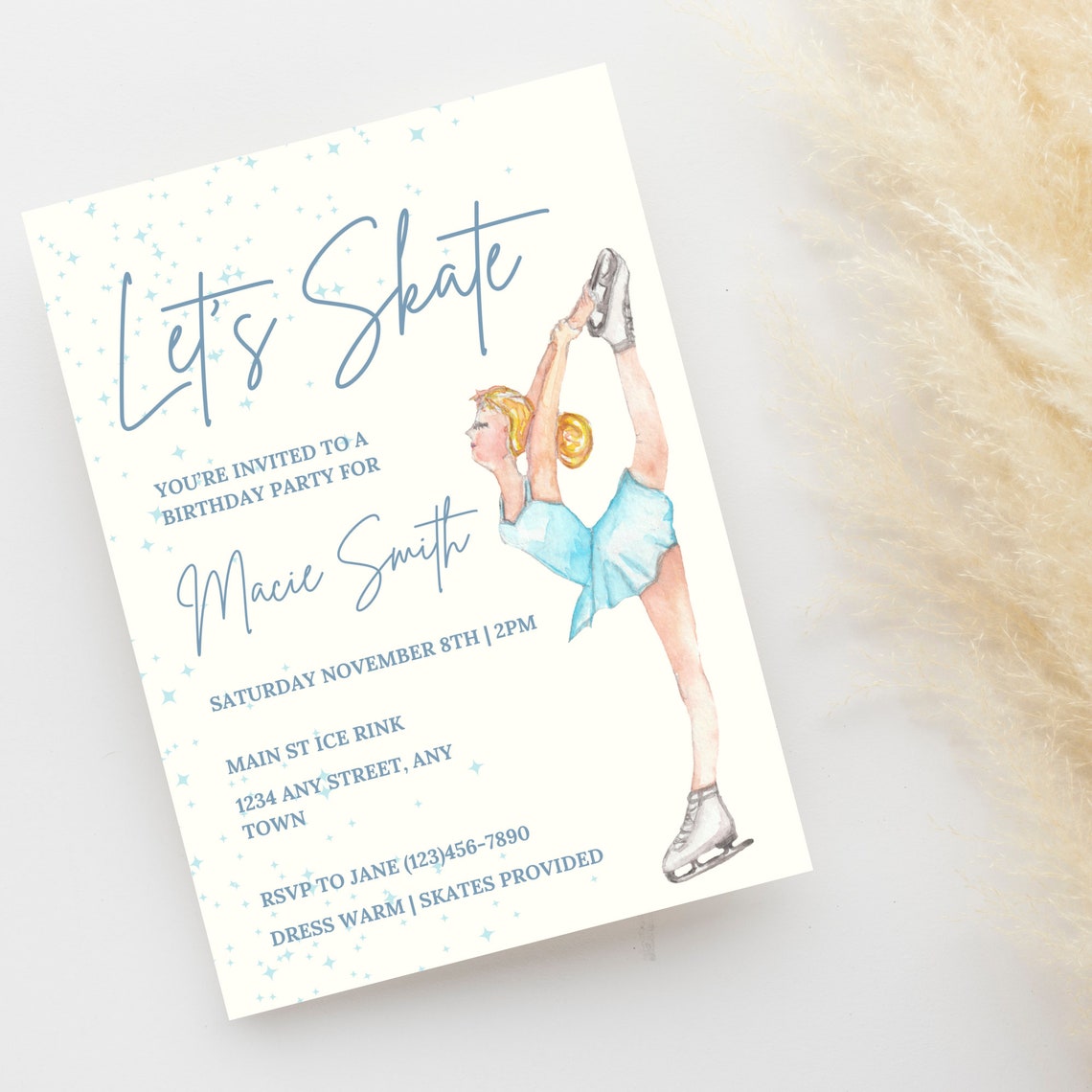 Skating Birthday Party Invitation Template, Digital Invite Skating, Ice ...