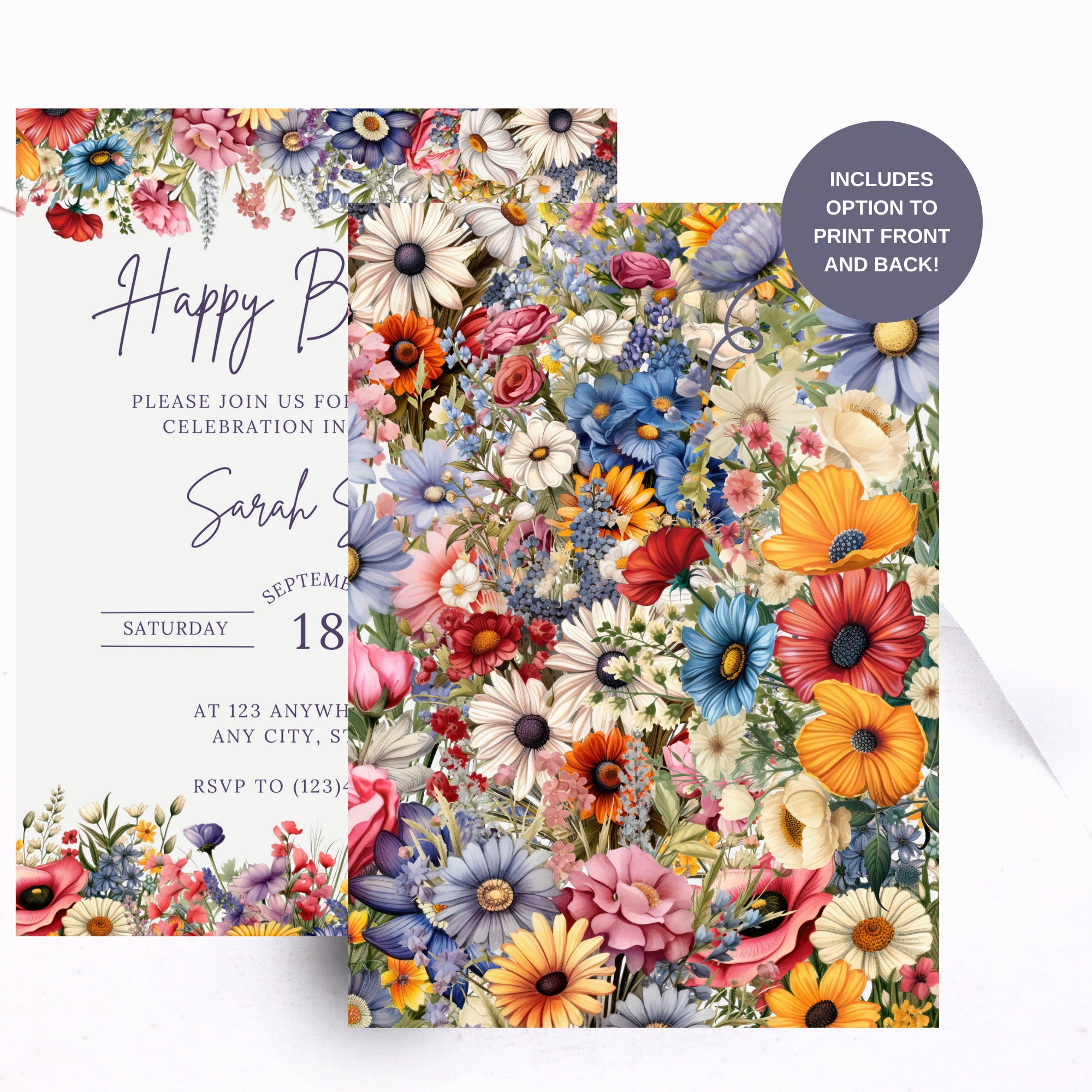 Wild Flower Birthday Invitation, Birthday Invitations for Women Flowers ...