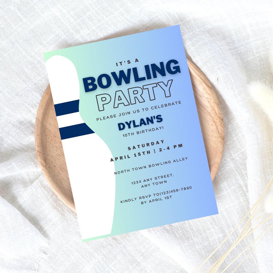 Bowling Party Invitation Template, 10th Birthday Bowling, Printable ...