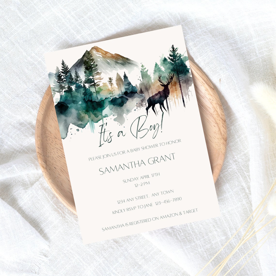 Forest Baby Shower Invite, Buck, Deer, Boy Baby Shower Invitation ...