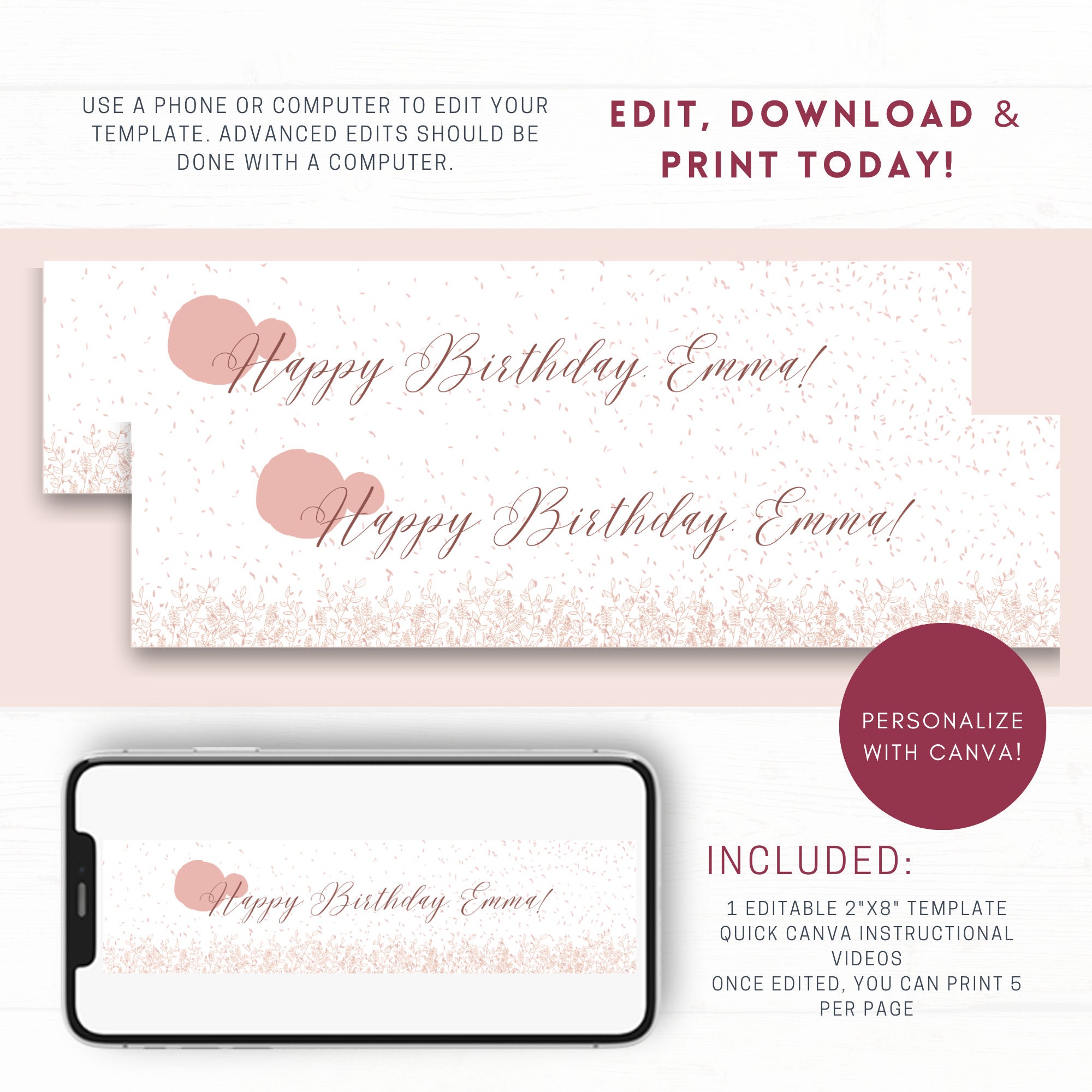 EDITABLE Pink Glitter Bottle Label, Water Labels Printable Birthday ...