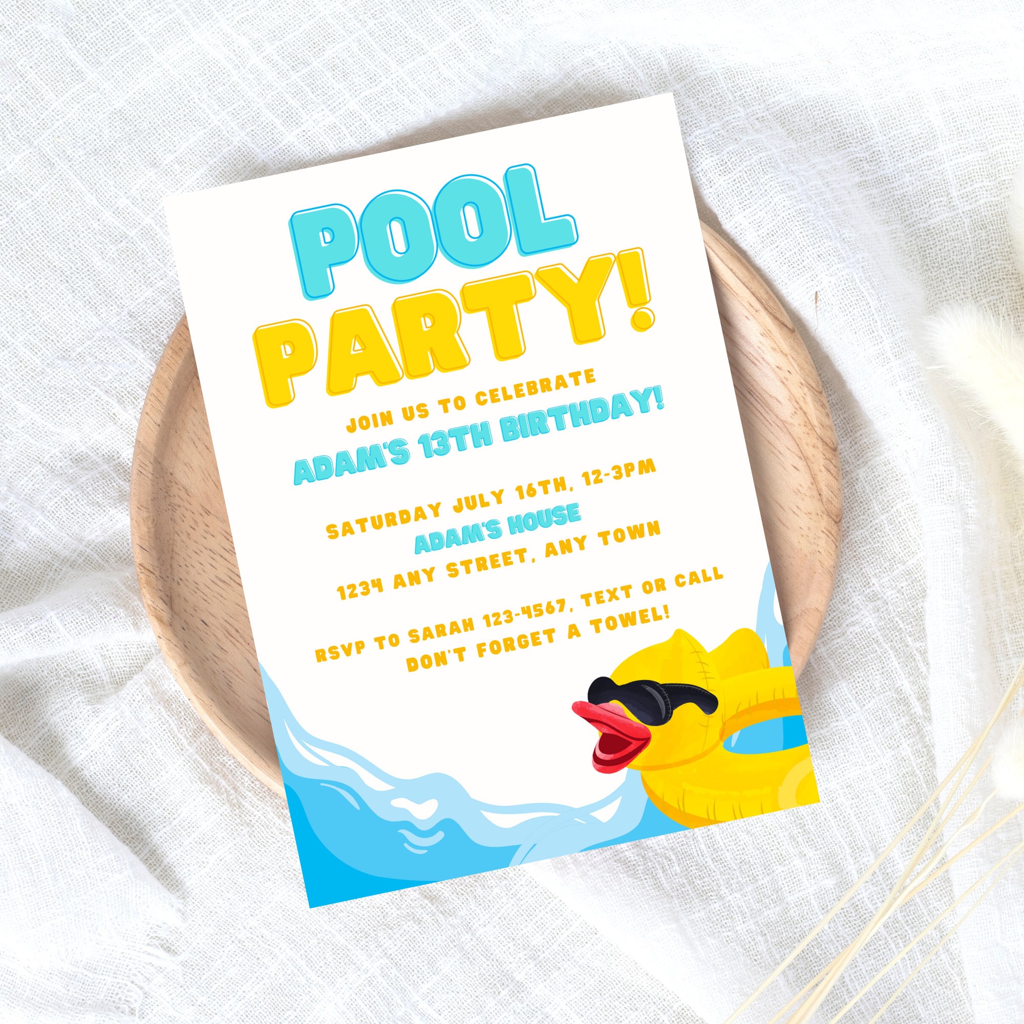 Downloadable Pool Party Invitation Template, 13th Birthday Invitation ...