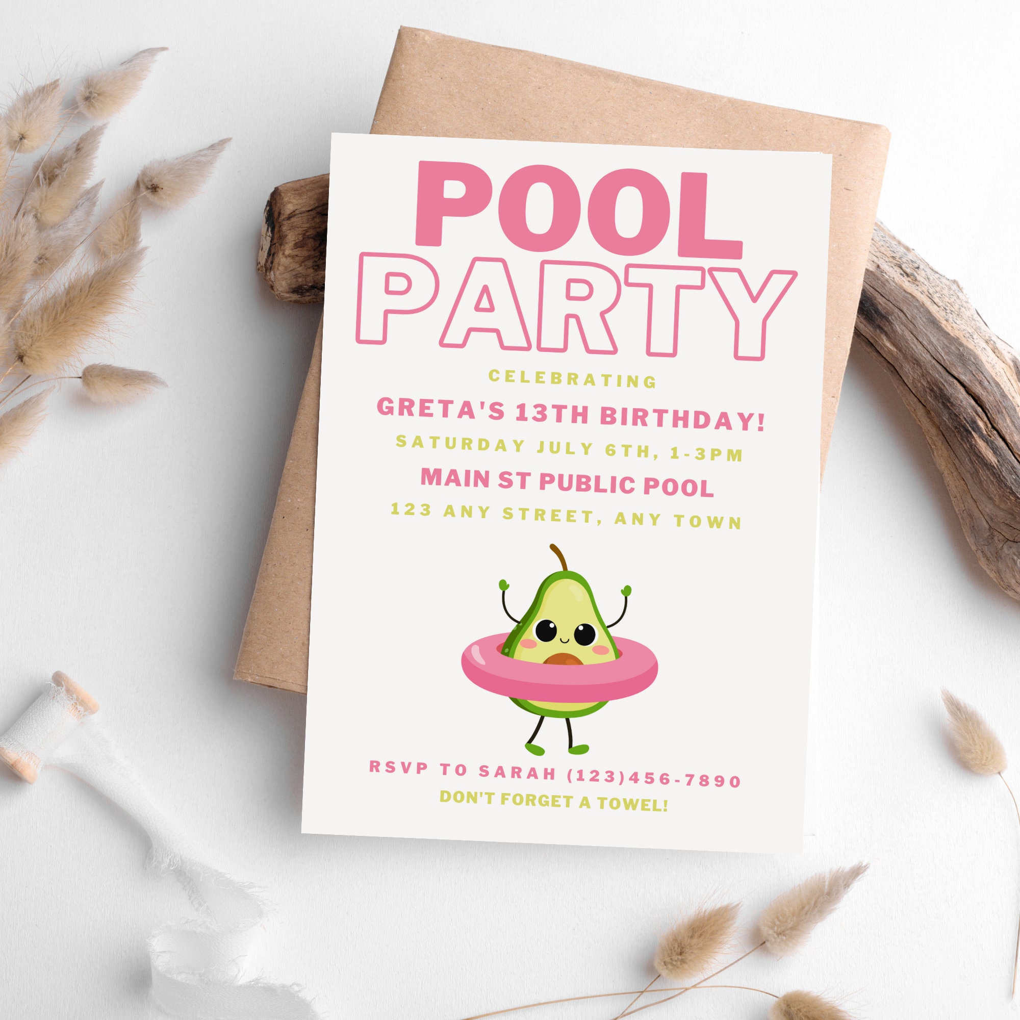Downloadable Pool Party Invitation Template, 13th Birthday Invitation ...