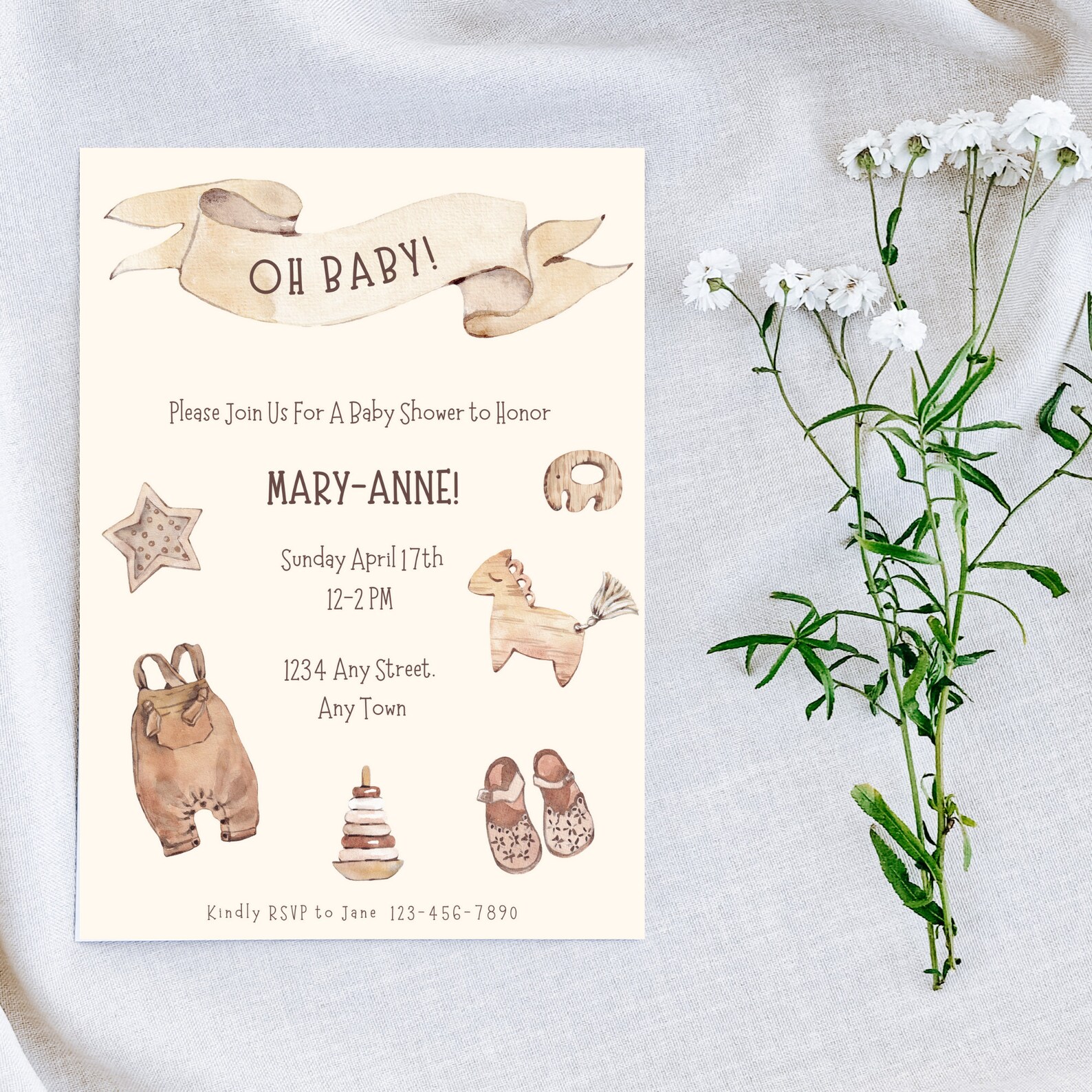 Boho Baby Shower Invitation, Gender Neutral, Oh Baby Invite, Canva ...