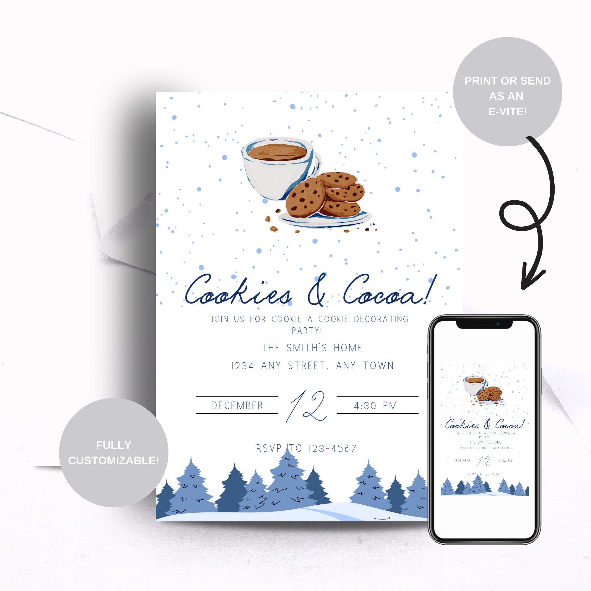 EDITABLE Cookies and Cocoa Party, Hot Chocolate Holiday Party ...