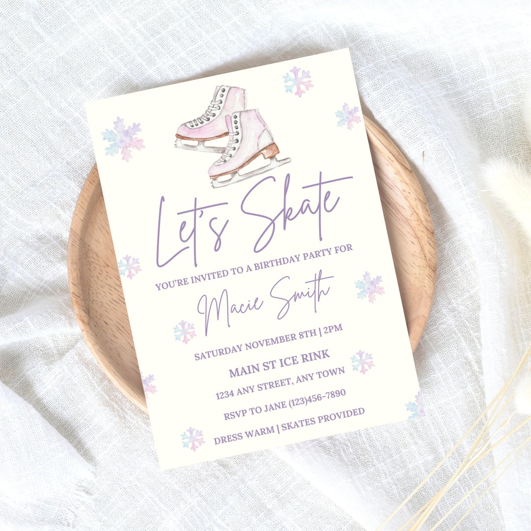 Skating Birthday Party Invitation Template, Digital Invite Skating, Ice ...