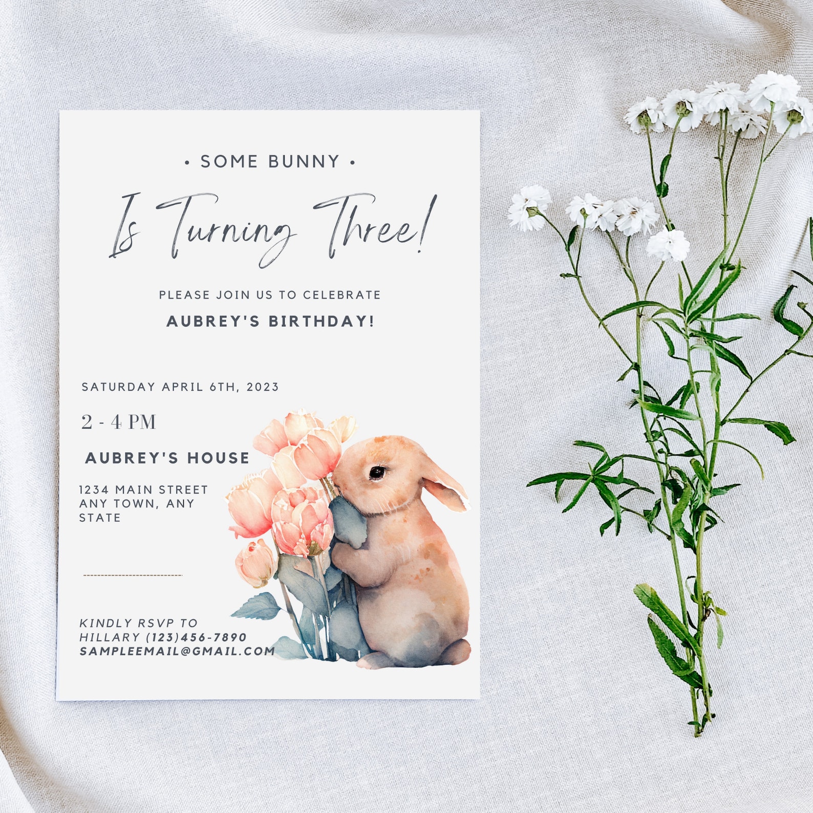 Easter Birthday Invitation for Girls, Easter Bday Invite, Easter Bunny ...