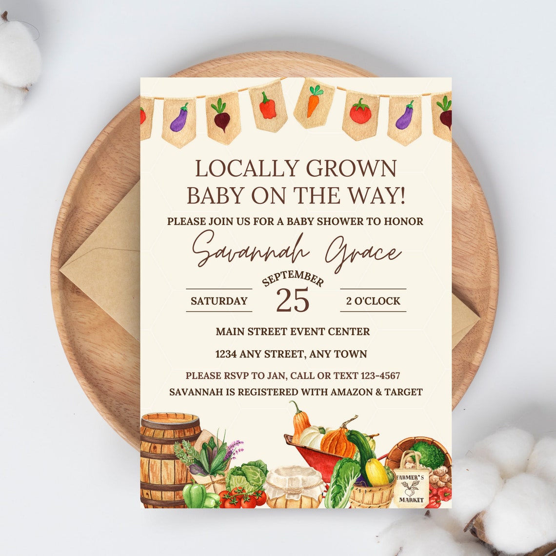 Locally Grown Baby Shower Invitation, Locally Grown Baby Invite ...
