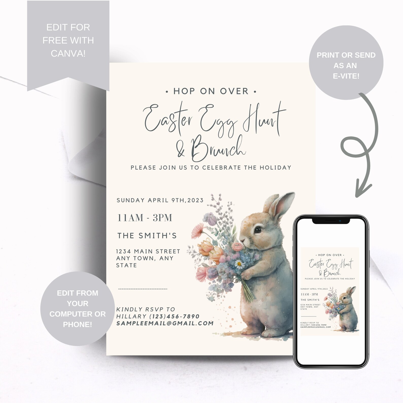 Easter Egg Hunt Invitation Template, Easter Brunch Egg Hunt Invite ...