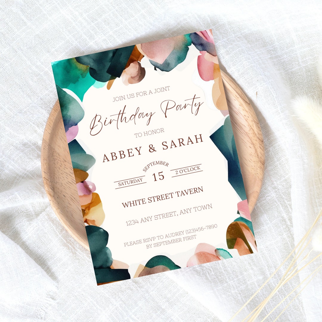 Joint Birthday Party Invitation for Adults, Floral Party Invite, Adult ...