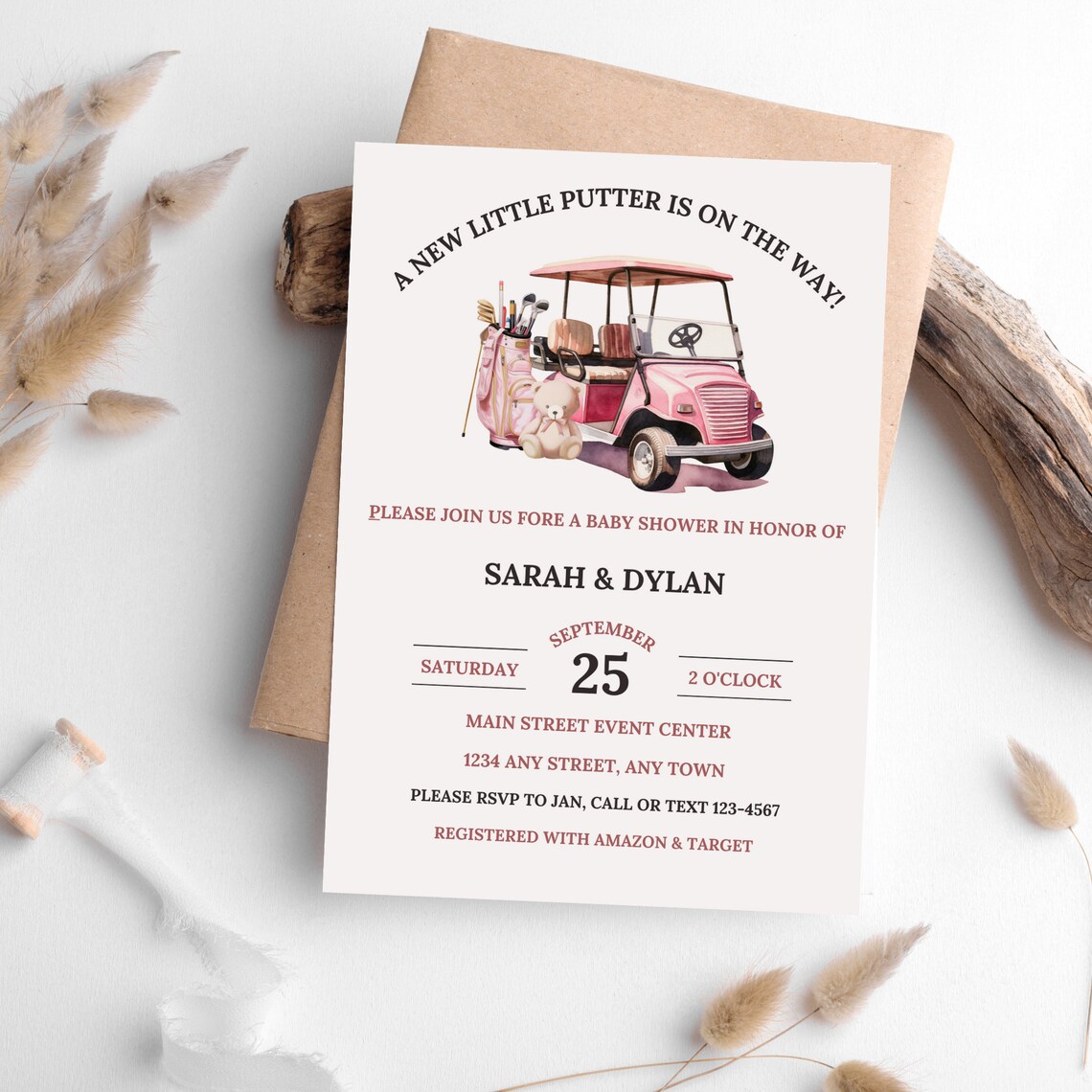 Golf Baby Shower Invitation, New Little Putter on the Way, Digital Pink ...