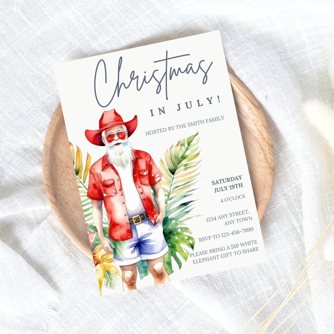 Christmas in July Invitation Template, Holiday Party, Summer Xmas ...