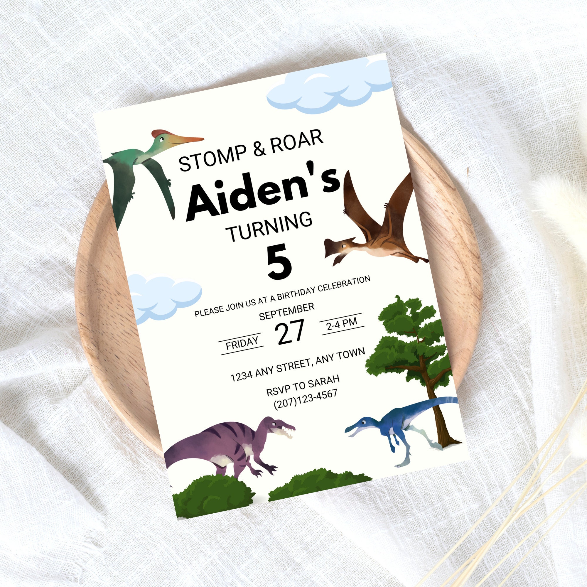 Dinosaur Birthday Invite 5 Years Old, Pterodactyl Invites, Dinosaurs ...