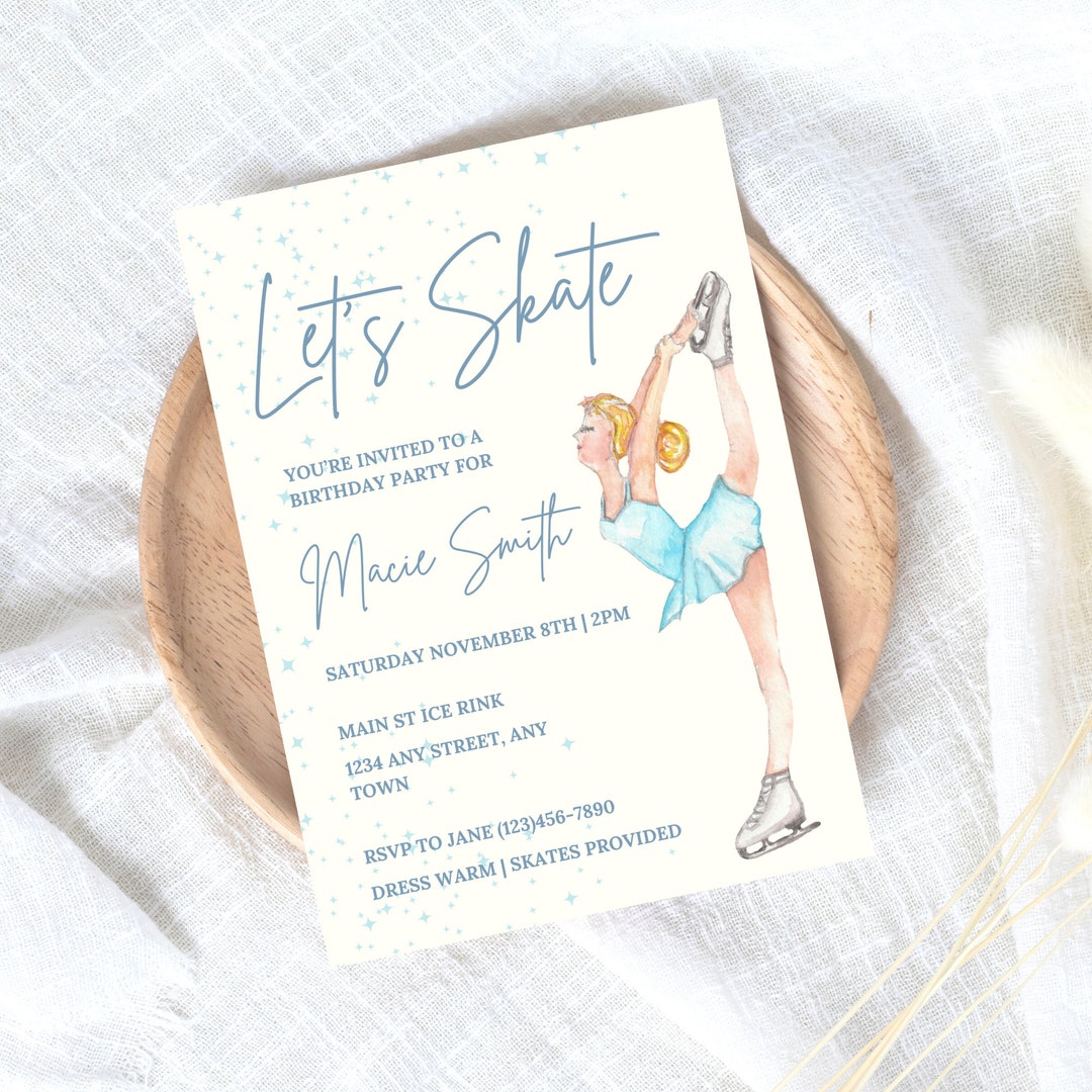 Skating Birthday Party Invitation Template, Digital Invite Skating, Ice ...