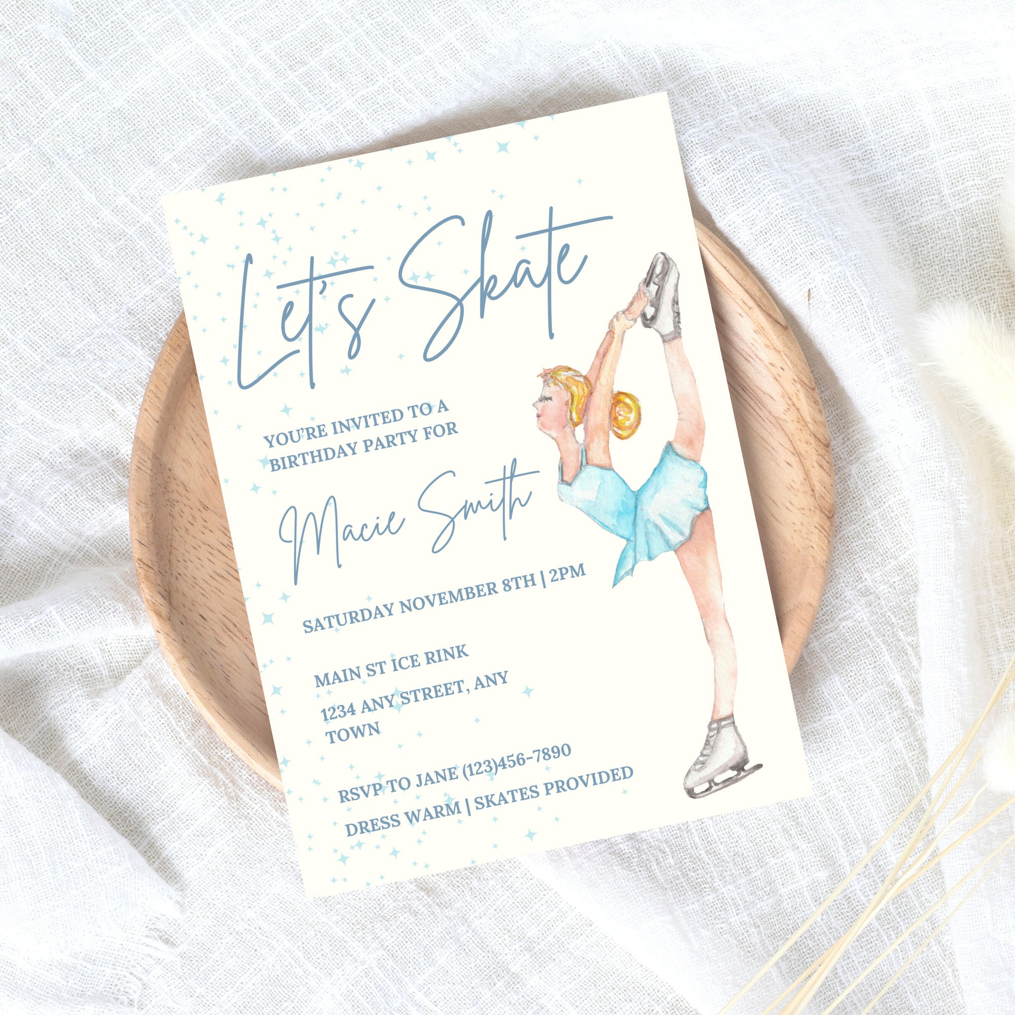 Skating Birthday Party Invitation Template, Digital Invite Skating, Ice ...