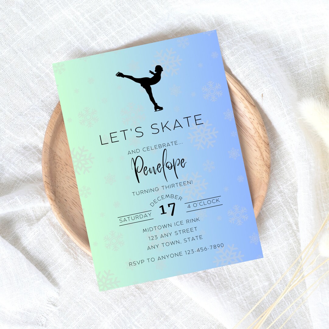 Birthday Invitation Ice Skating Party, Girls Birthday, 13th Bday ...