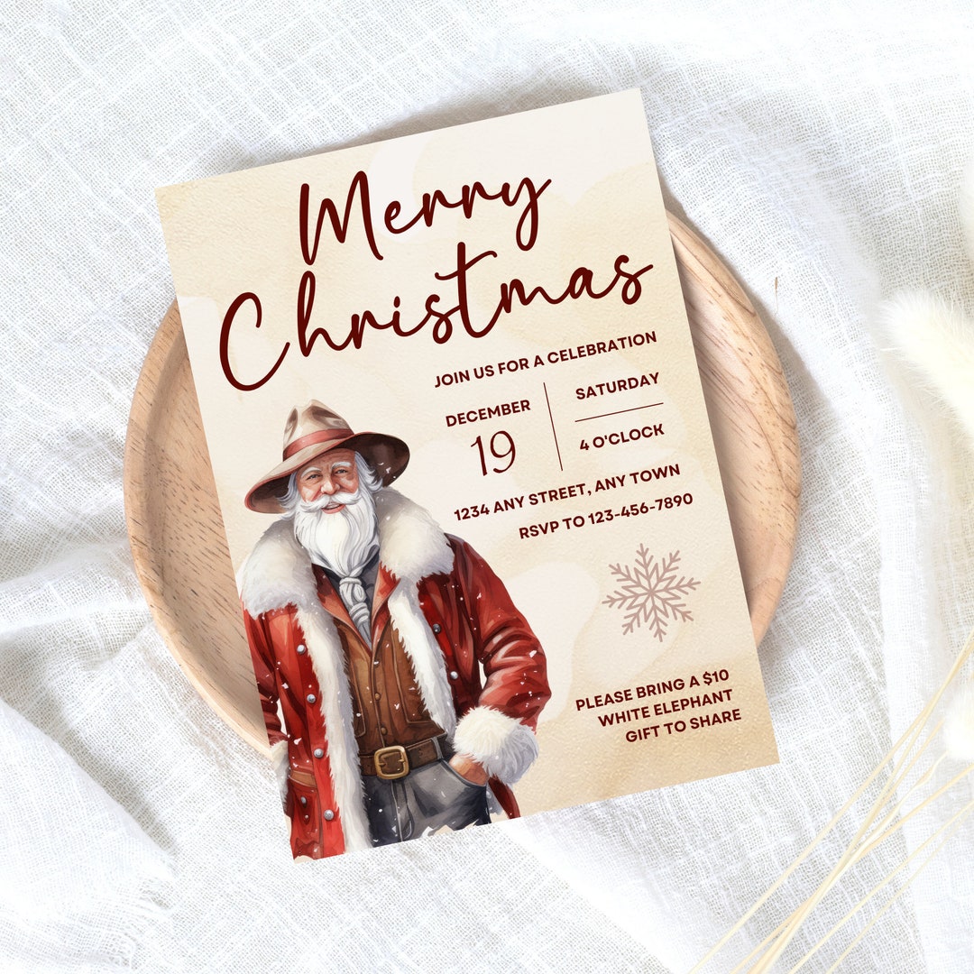 Western Christmas Party Invitations, Cowboy Holiday Invites, Christmas ...