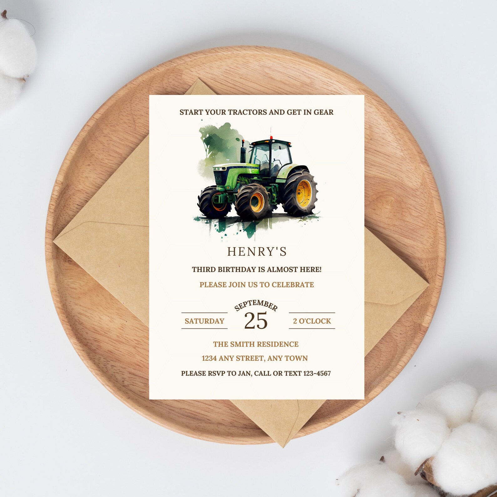 Tractor Birthday Party Invite, Tractor Invites Canva, Farm Birthday ...