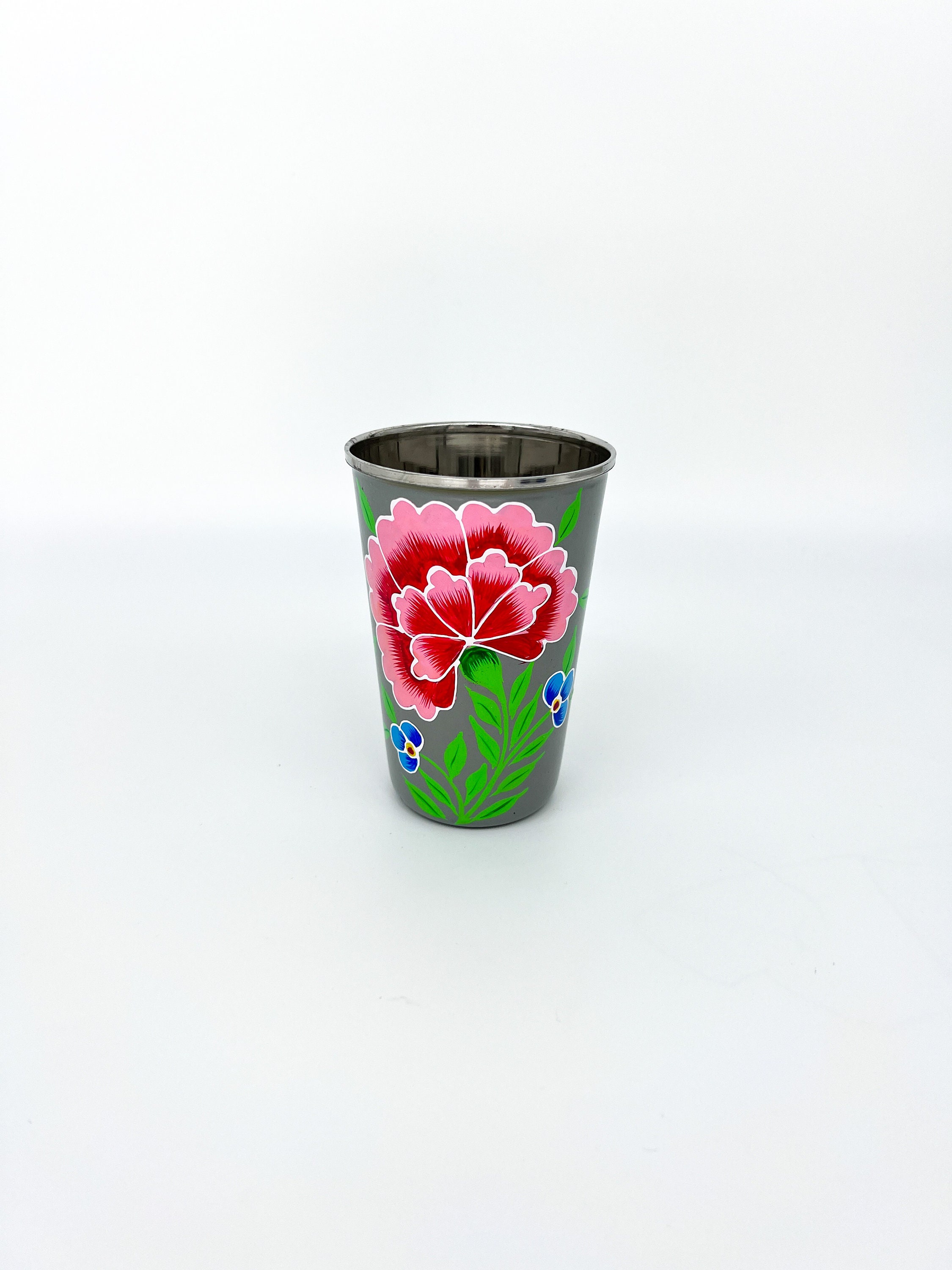 Flower Design Hand Painted Enamel Cup - Etsy