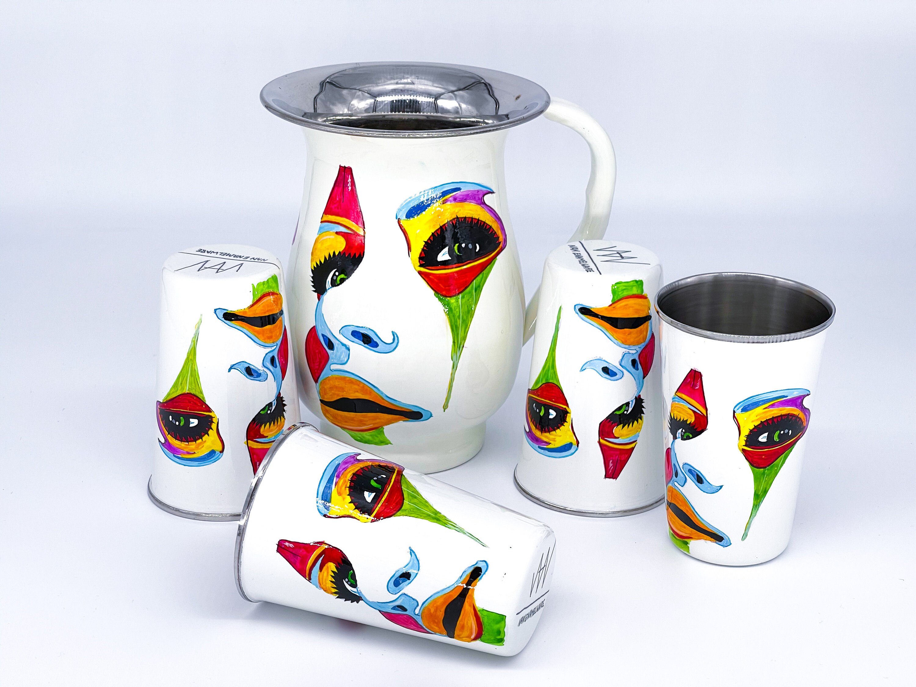 Woman Face White Hand Painted Enamel Cup - Etsy