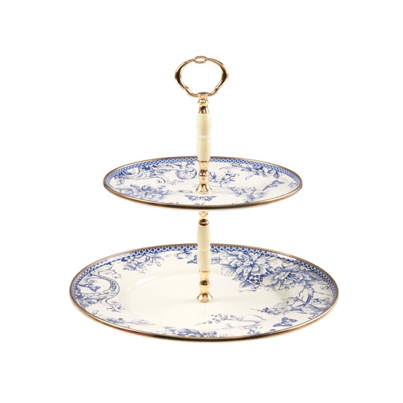 Enamel White Blue Blanc Vintage Series Double Tier Stand - Etsy