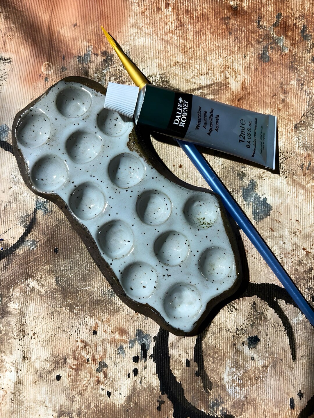 Stone Drift – Handmade Ceramic Watercolor Palette, Organic Paint Mixing ...