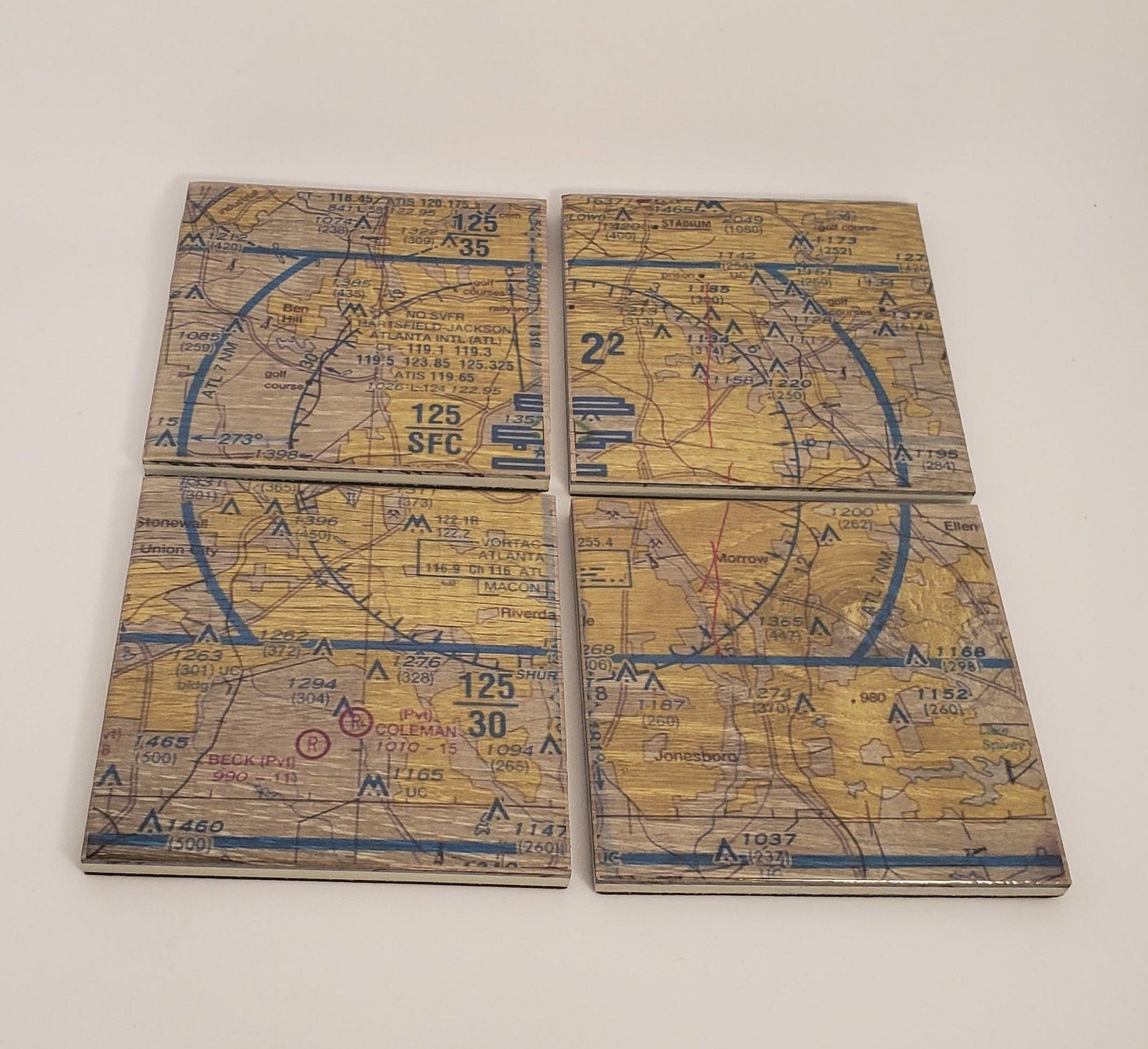 ATL Atlanta Aviation Chart Coaster Set of 4 - VFR Charts Coasters Set ...