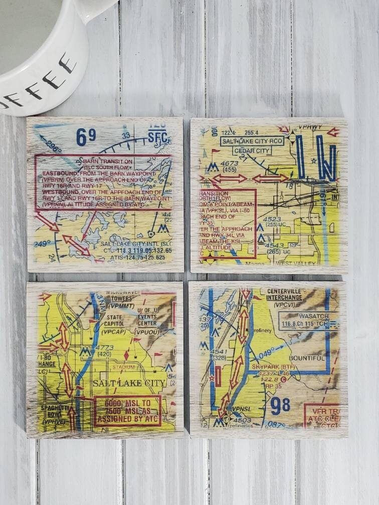 SLC Salt Lake City Aviation Chart Coasters Set of 4 - VFR Charts ...