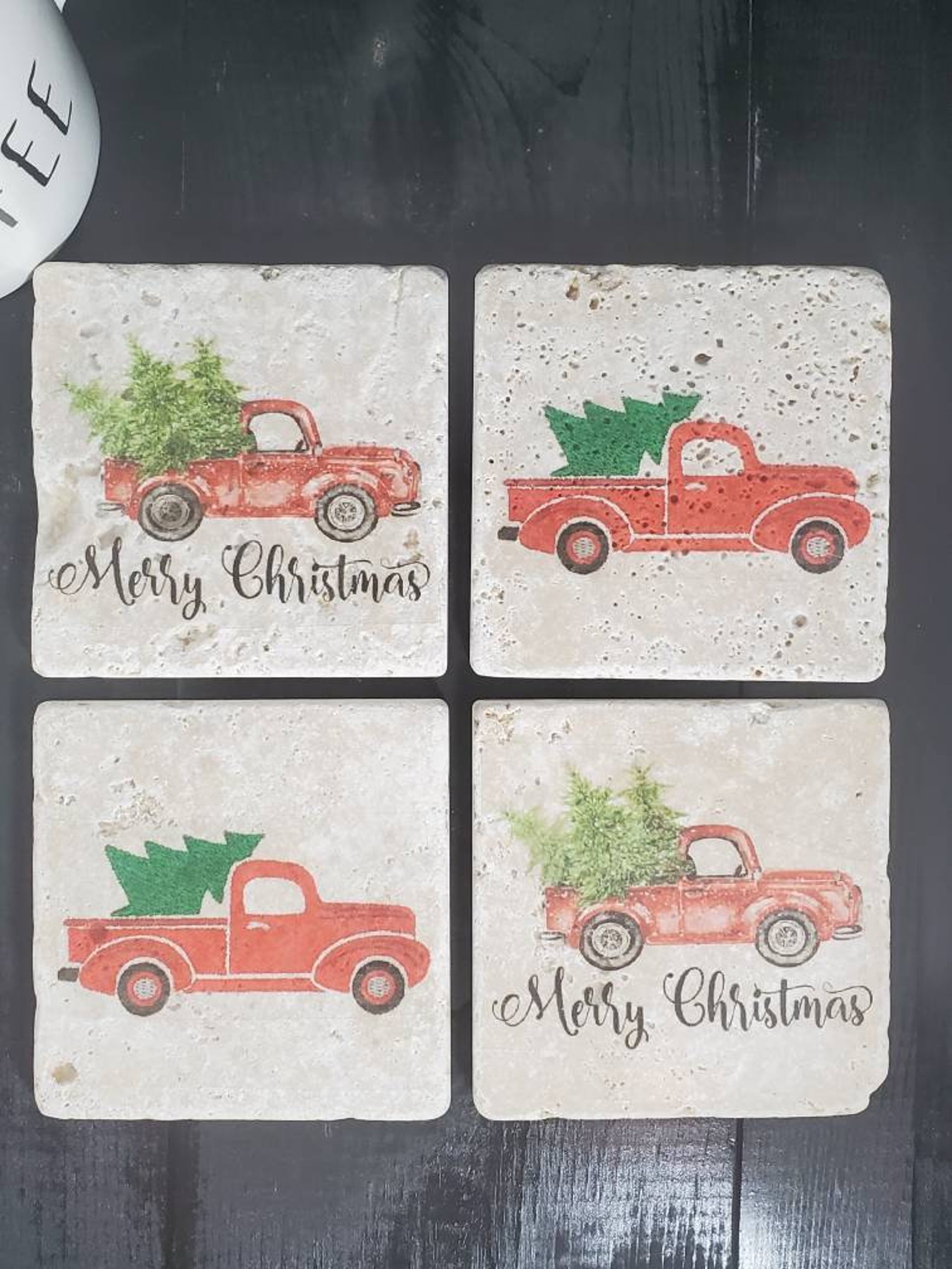 Christmas Stone Coasters Set of 4 Christmas Decor Christmas - Etsy