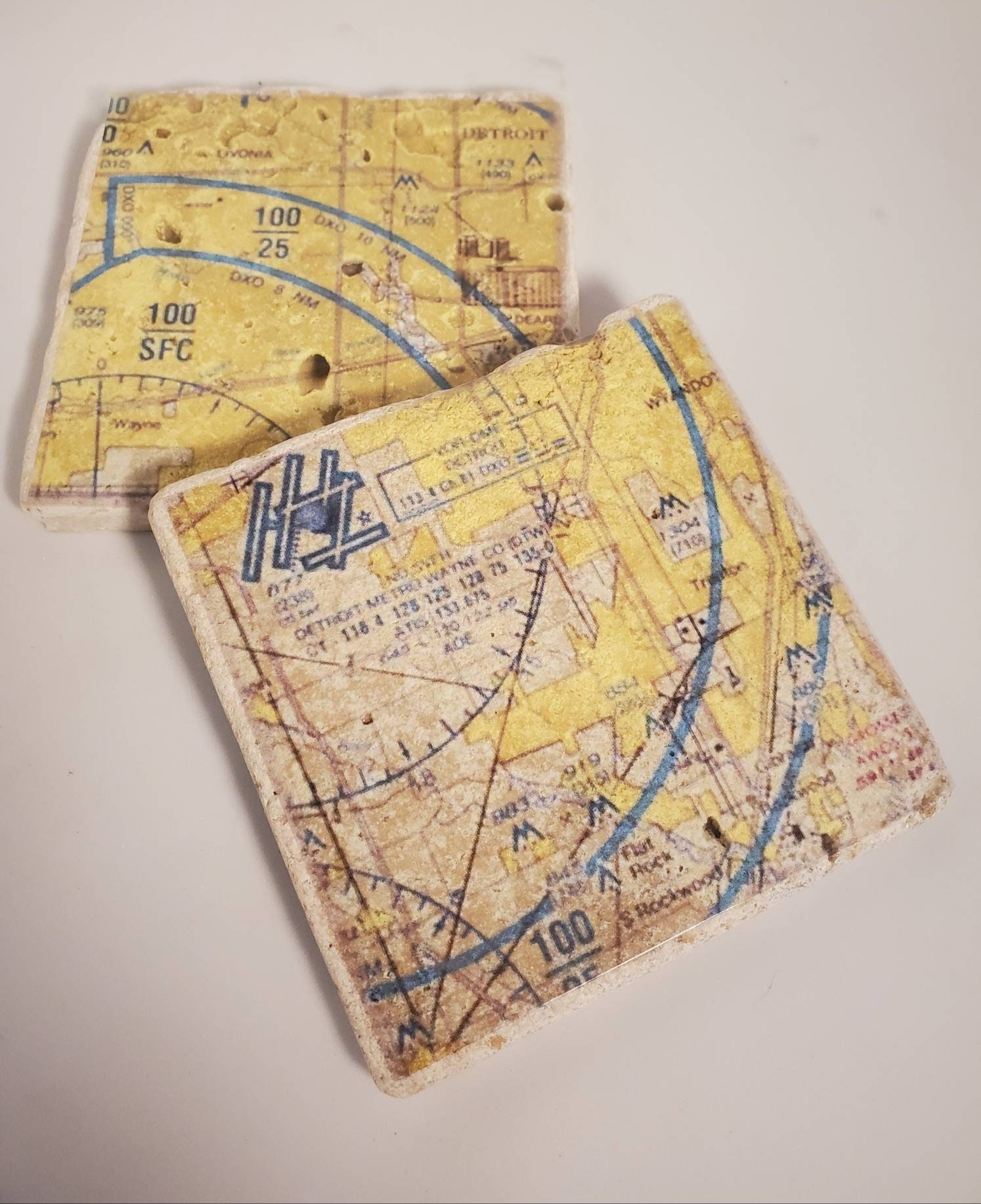 DTW Detroit Aviation Charts on Stone Coasters - Set of 4 Gift Pilots ...
