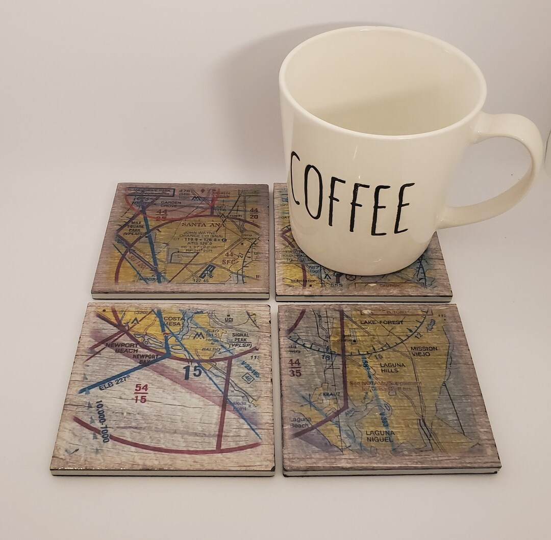 John Wayne Airport Aviation Chart Coasters - Pilot Gift Set - Etsy