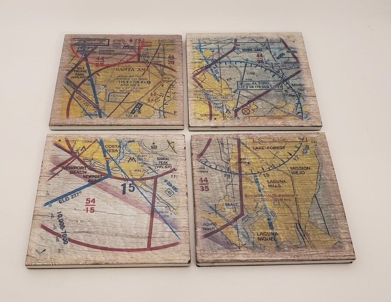 John Wayne Airport Aviation Chart Coasters - Pilot Gift Set - Etsy